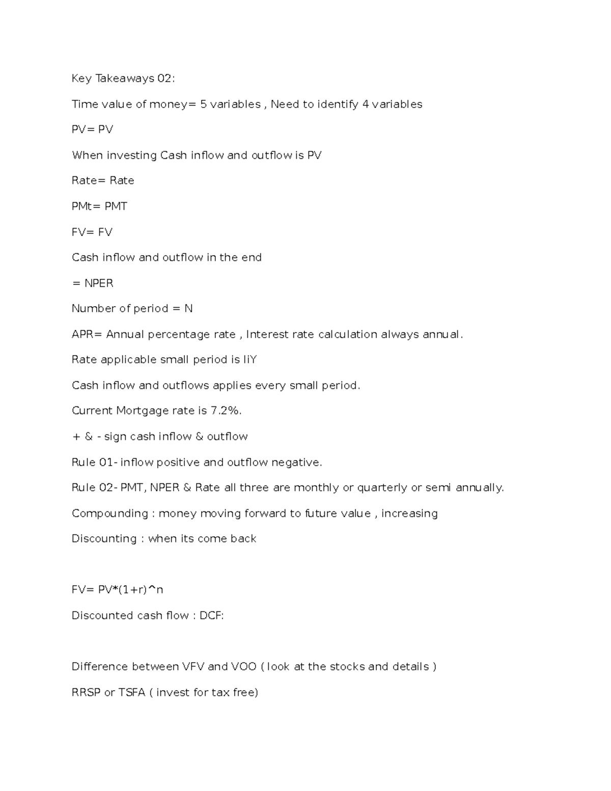 Key Takeaways 02 - finance class notes - Key Takeaways 02: Time value ...