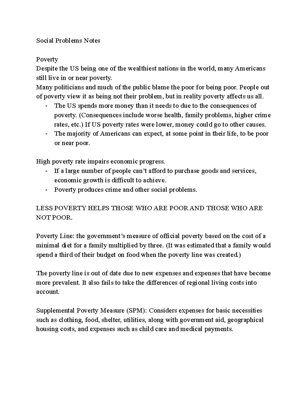 Social Problems Notes - Social Problems Notes Poverty Despite the US ...