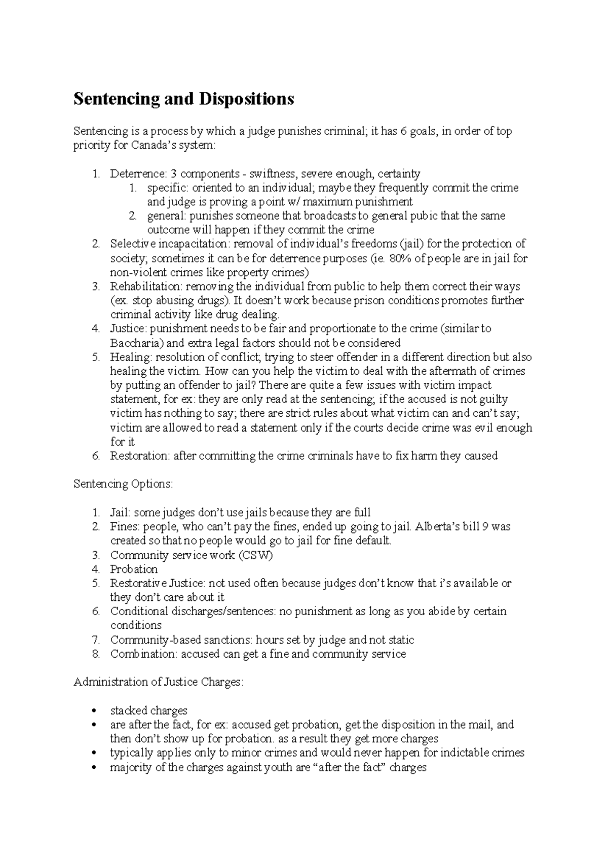 Lecture 8 - Tutor: Chris Hay - Sentencing and Dispositions Sentencing ...