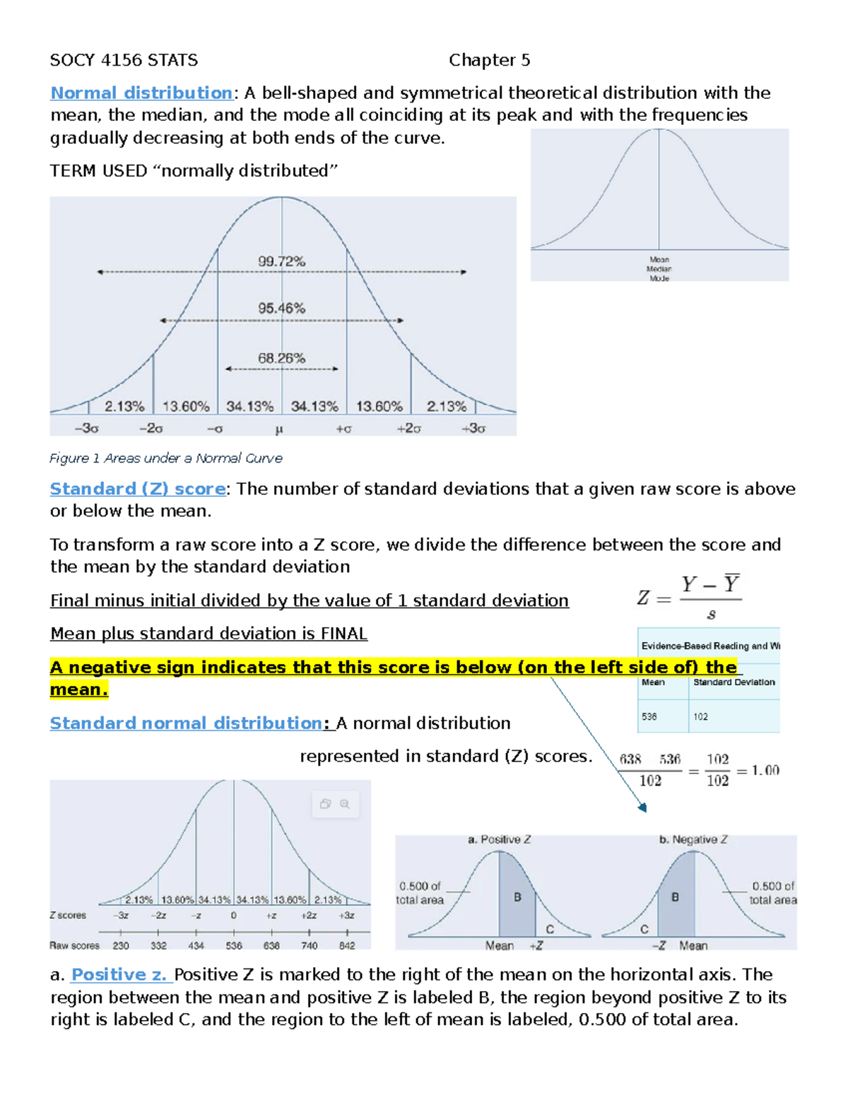 SOCY Stats 4156 Notes Chapter 5 - SOCY 4156 STATS Chapter 5 Normal ...