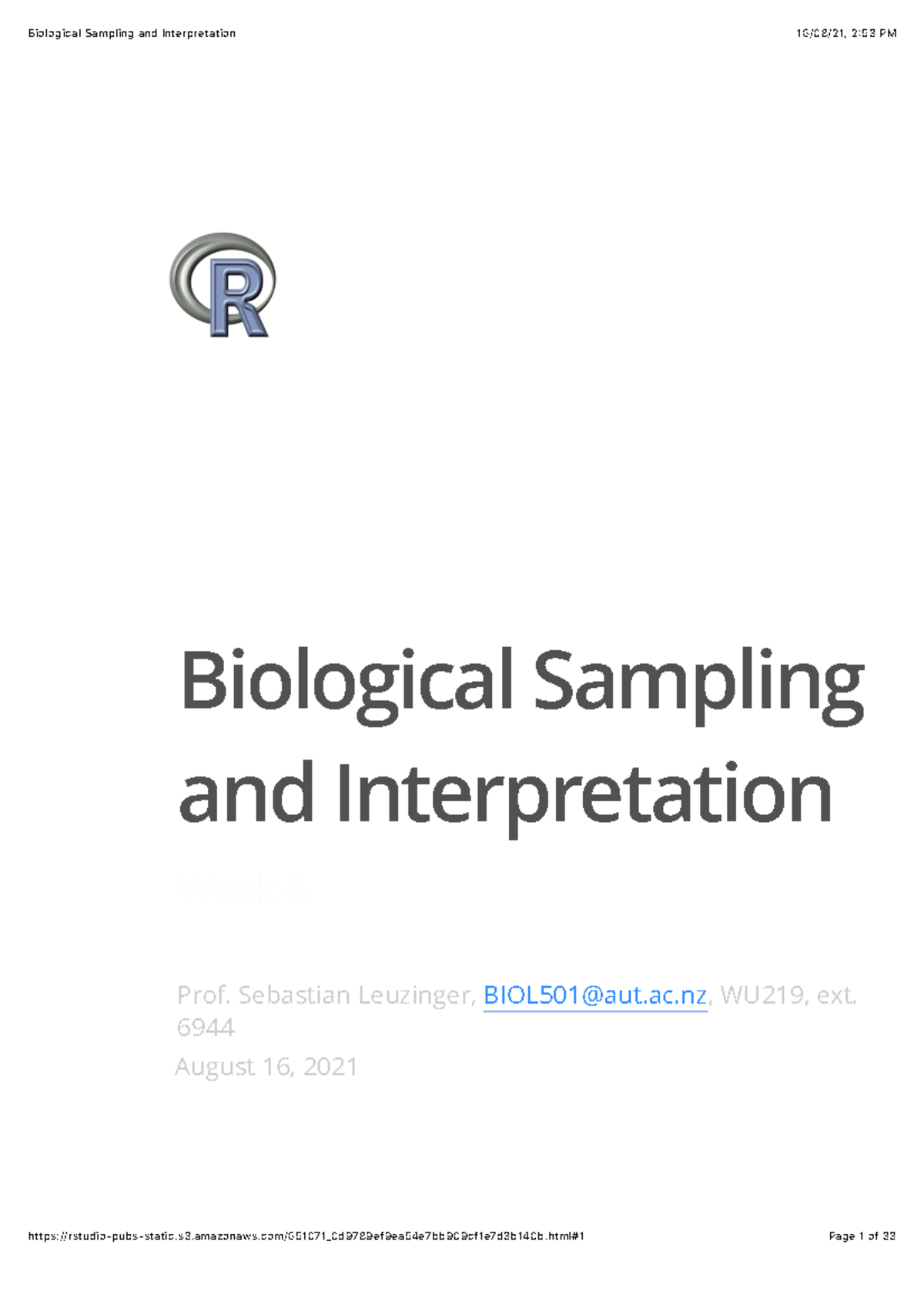 BIOL501 Biological Interpretation & Sampling - Week 6 - The t-test ...