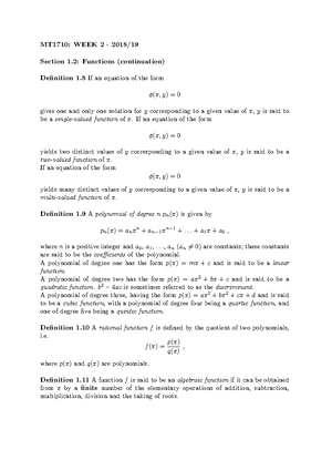 MT171 - Week 3 Calculus Notes - MT1710: WEEK 3 - 2023/ Section 1: Roots ...