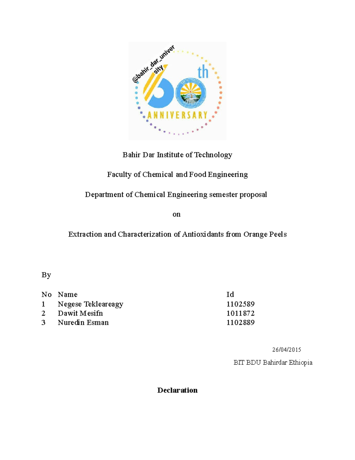 Semister project proposal - Bahir Dar Institute of Technology Faculty ...