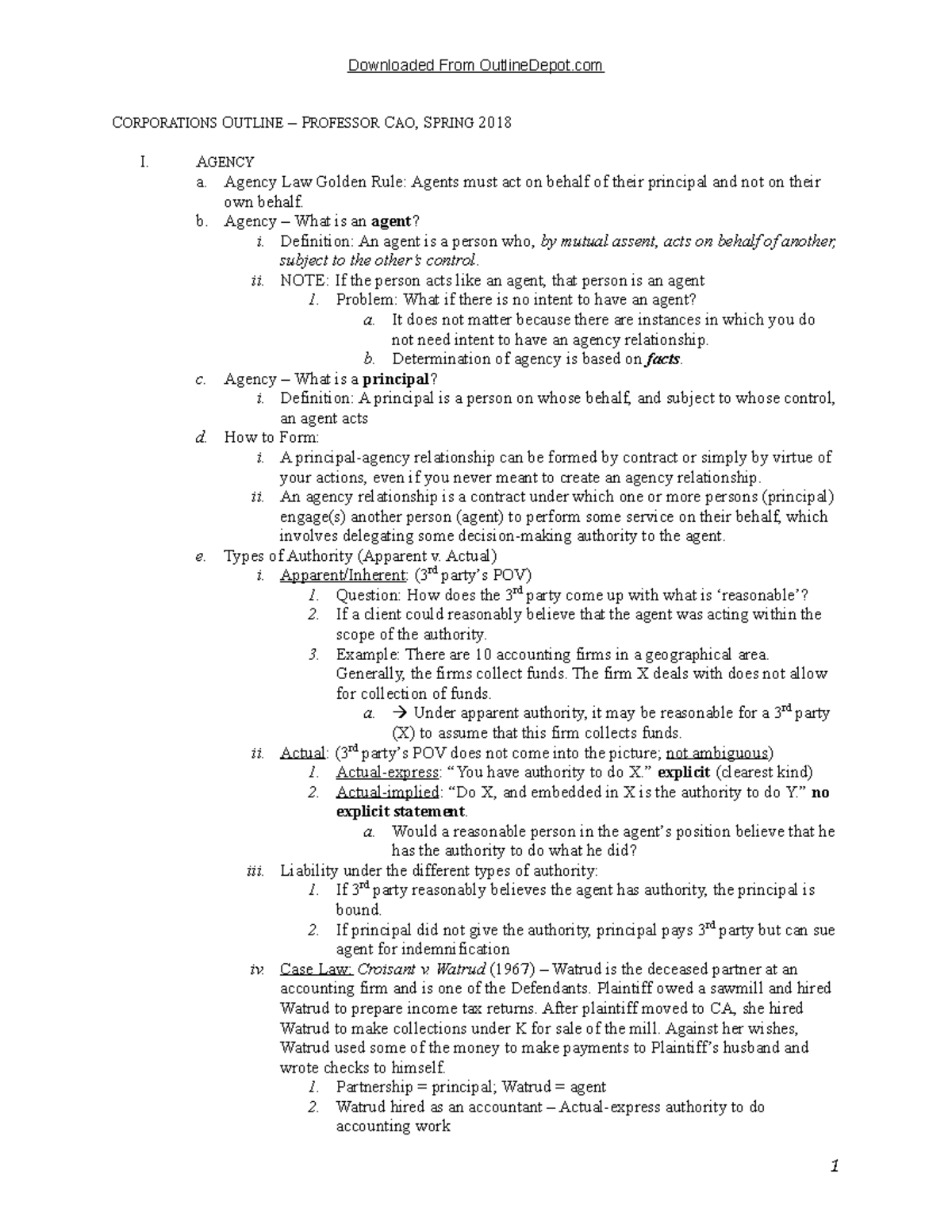 Corporations Outline Spring 2018 - CORPORATIONS OUTLINE – PROFESSOR CAO ...