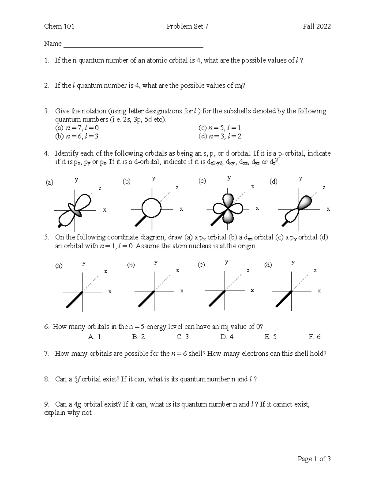 General Chemistry 1 Week 7 Practice Problems - Chem 101 Problem Set 7 ...
