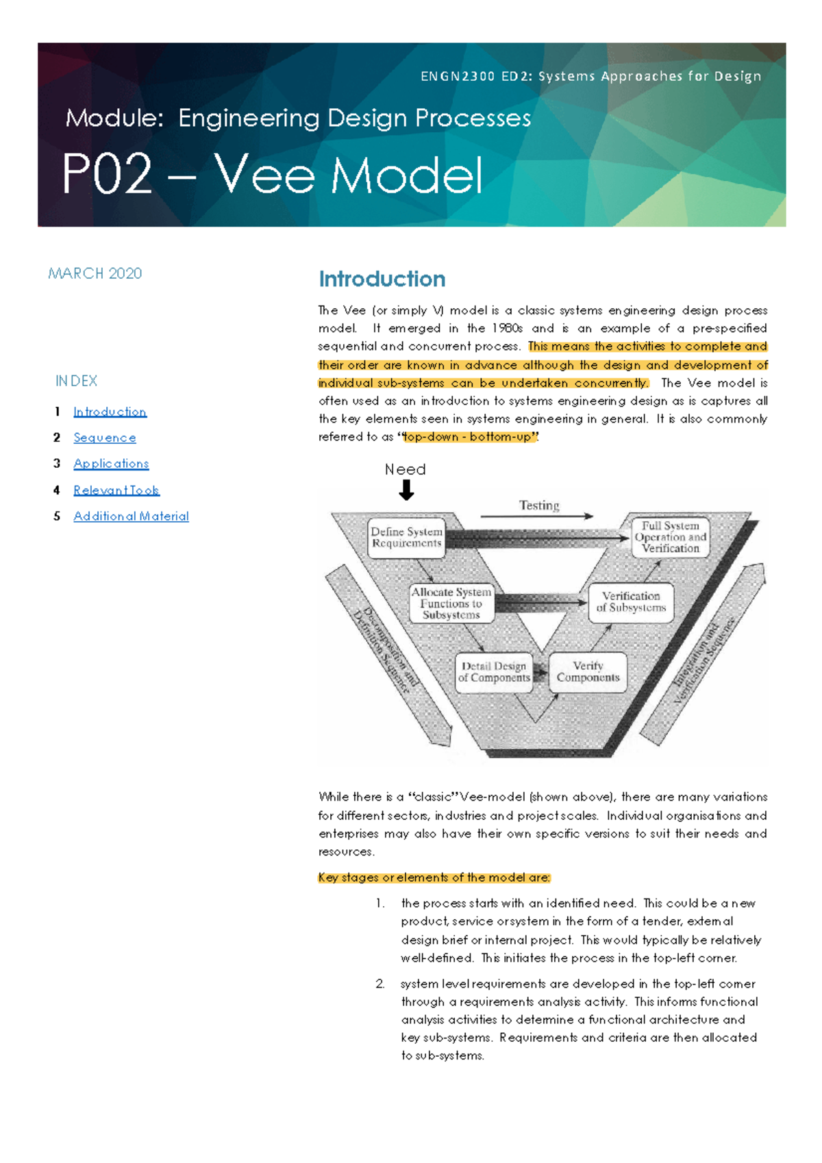 ENGN2300 P02 Vee Process - Introduction The Vee (or simply V) model is ...