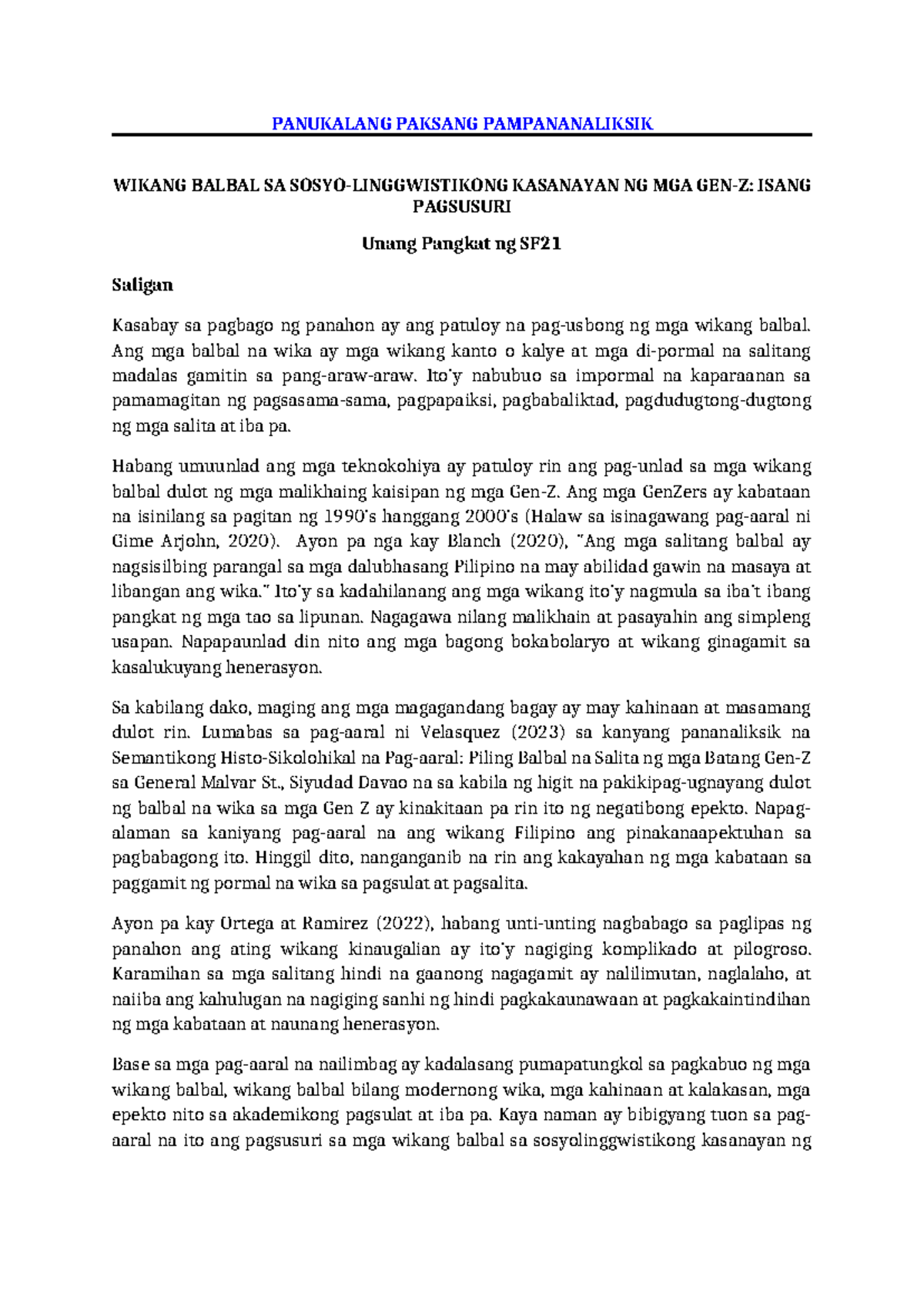 Nonilyn Konseptong- Papel - PANUKALANG PAKSANG PAMPANANALIKSIK WIKANG ...