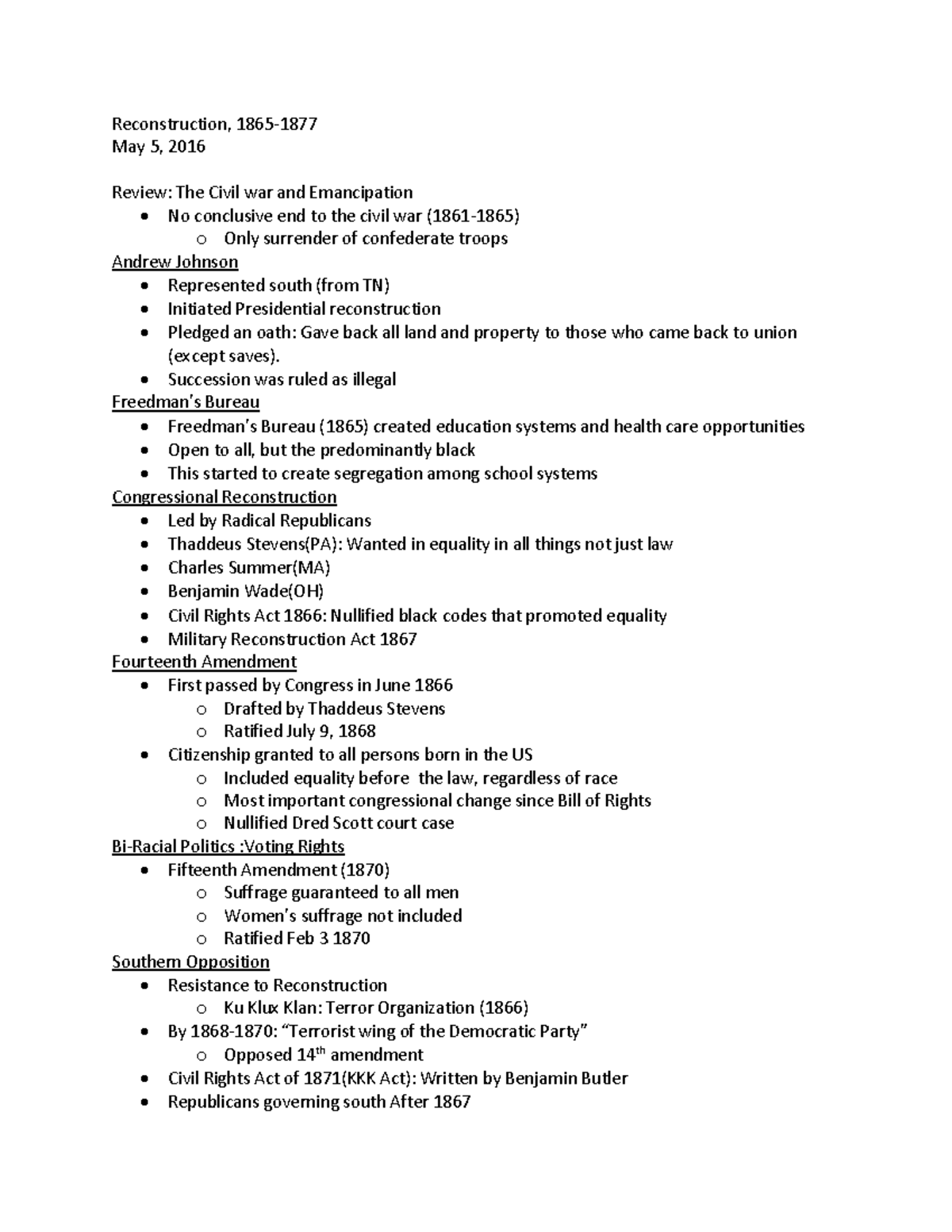 Reconstruction - Lecture Notes, Lectures 6 - 10 - Reconstruction, May 5 ...