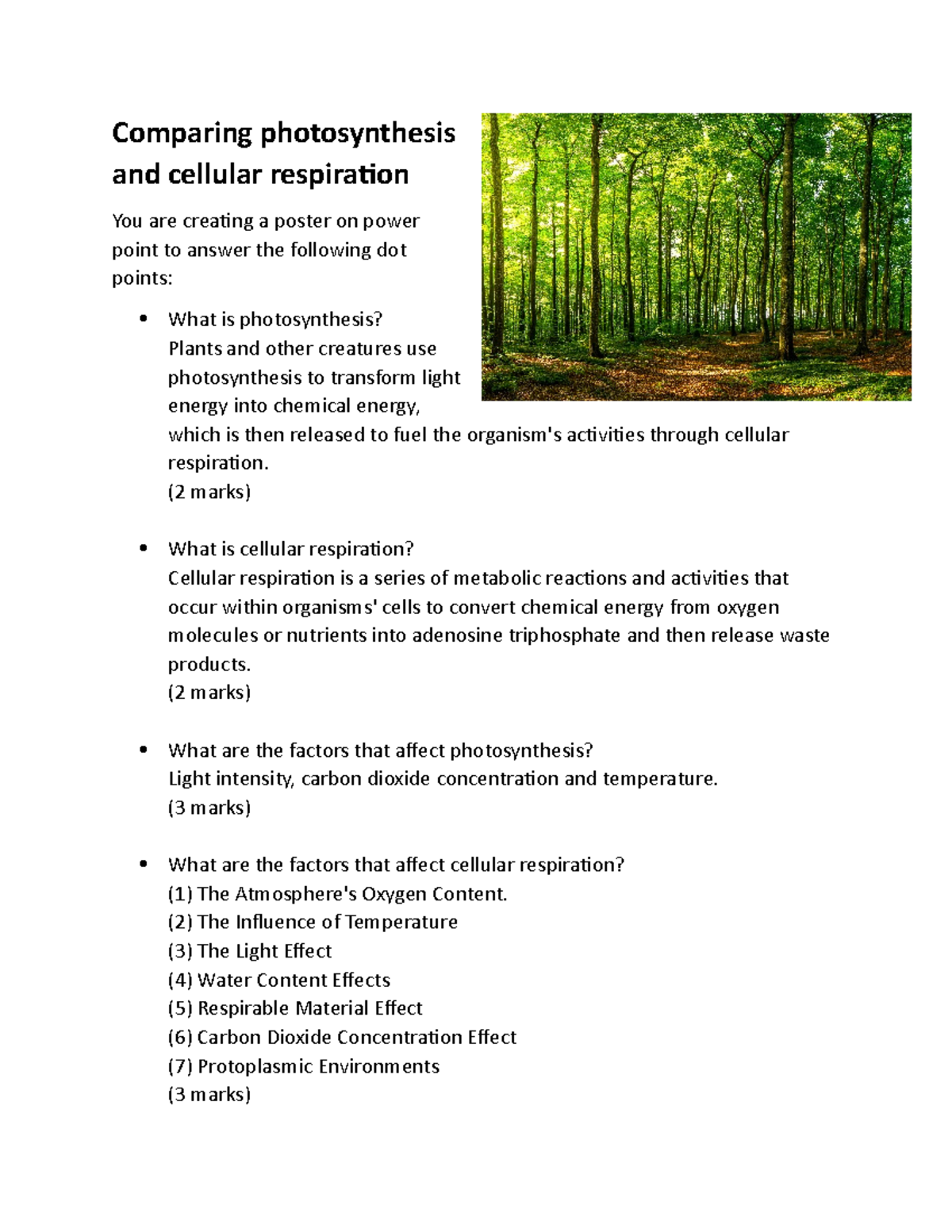 Unit 1 - AOS 2 - Outcome Task - Comparing photosynthesis and cellular ...