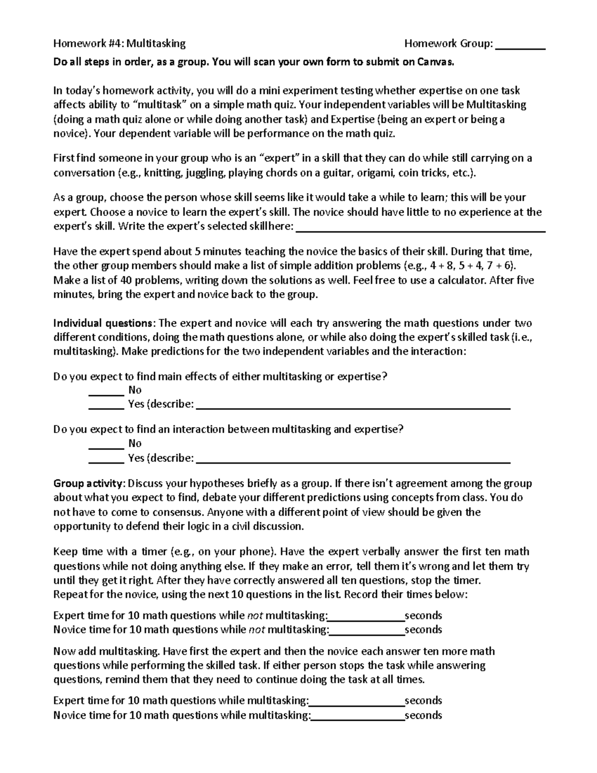 HW4 multitasking - Homework #4: Multitasking Homework Group: Do all ...