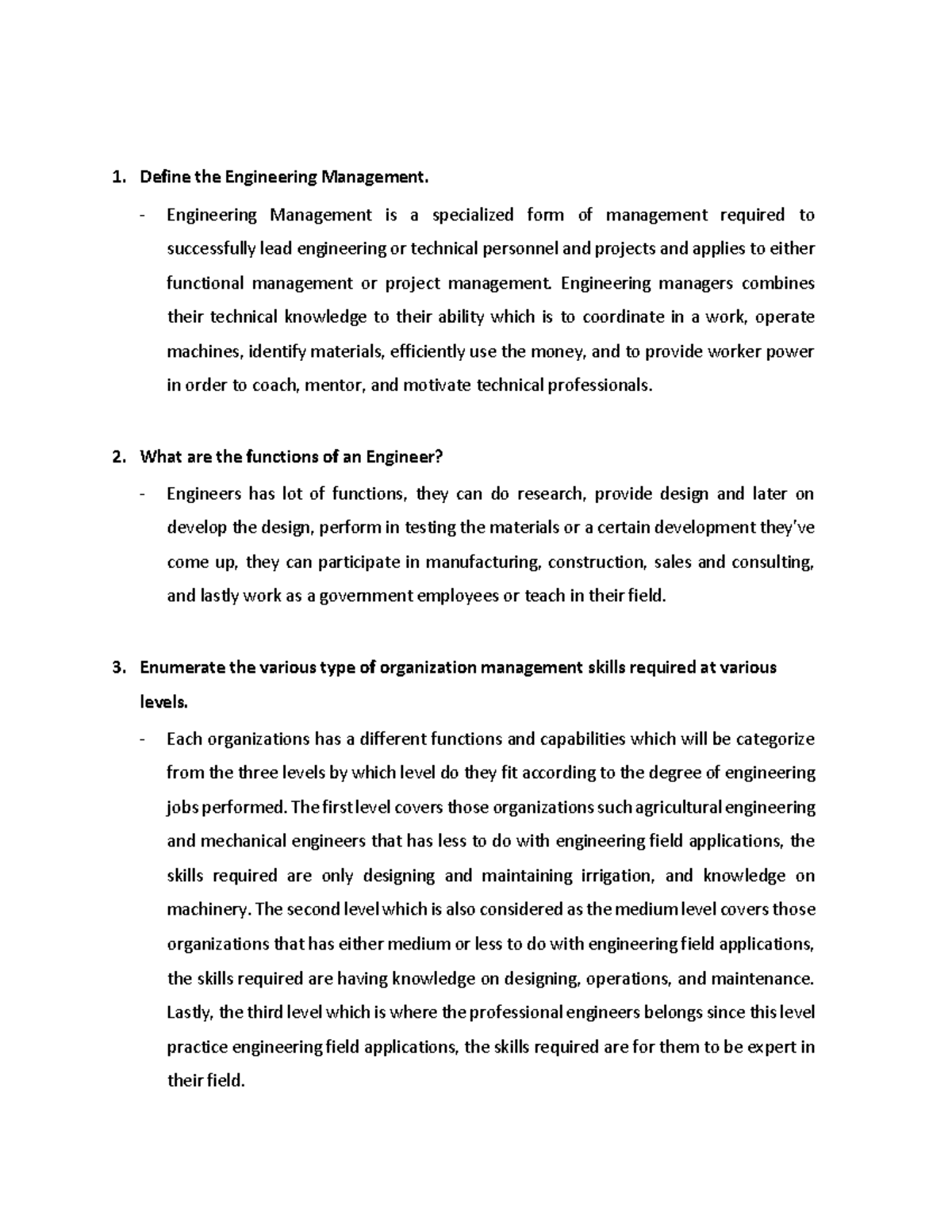 Field Engineering Management - 1. Define the Engineering Management ...