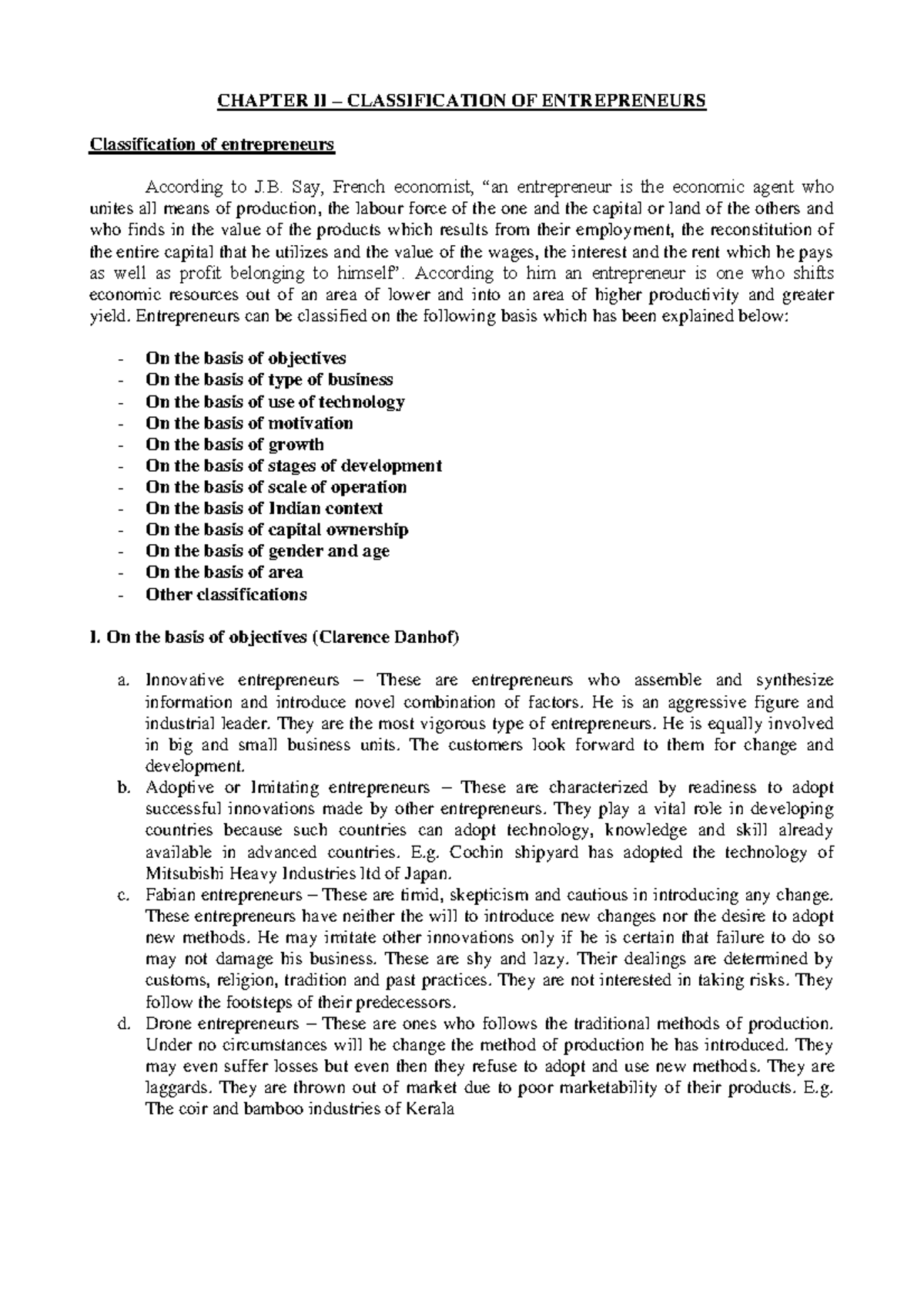 Chapter II - Qt notes - CHAPTER II – CLASSIFICATION OF ENTREPRENEURS ...