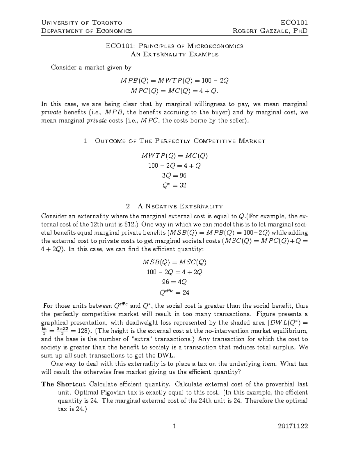 Externality Example - Department of Economics Robert Gazzale, PhD ...