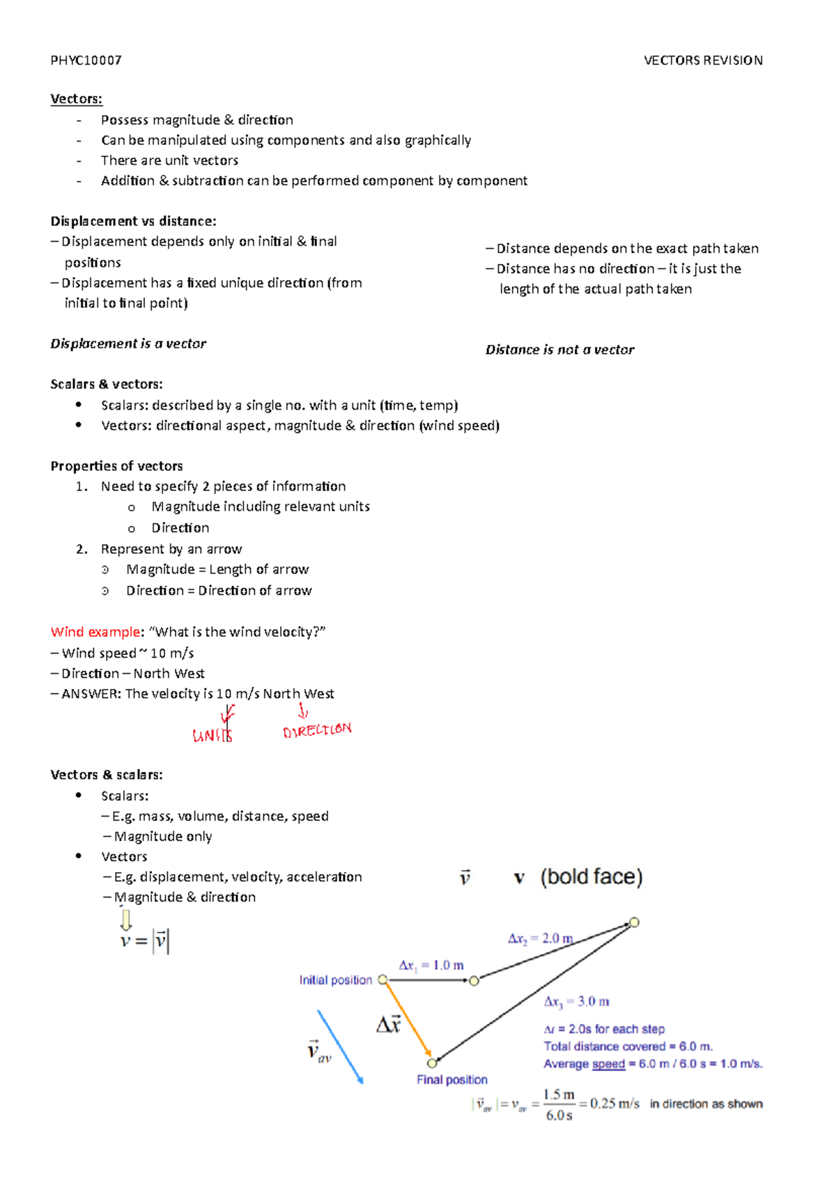 Vector Revision Lecture Notes - Vectors: - Possess magnitude & direcion ...