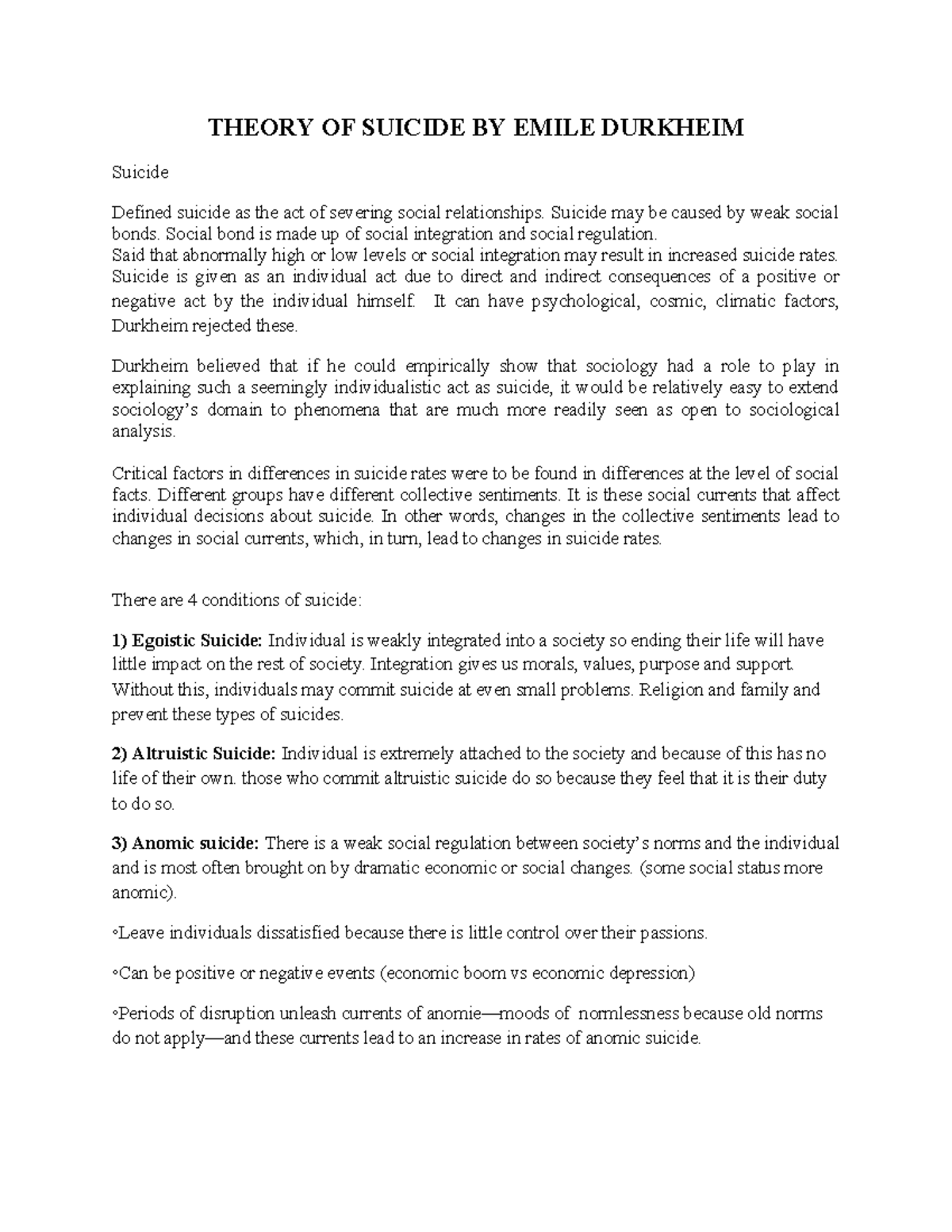 Theory OF Suicide BY Emile Durkheim - THEORY OF SUICIDE BY EMILE ...