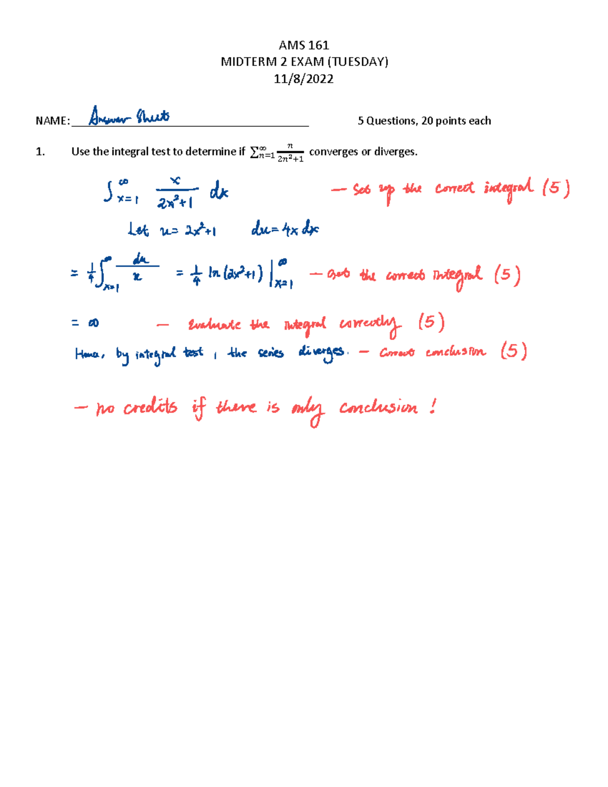 AMS161 Midterm 2 V1 Ans - AMS 161 MIDTERM 2 EXAM (TUESDAY) 11/8/ NAME: - Studocu