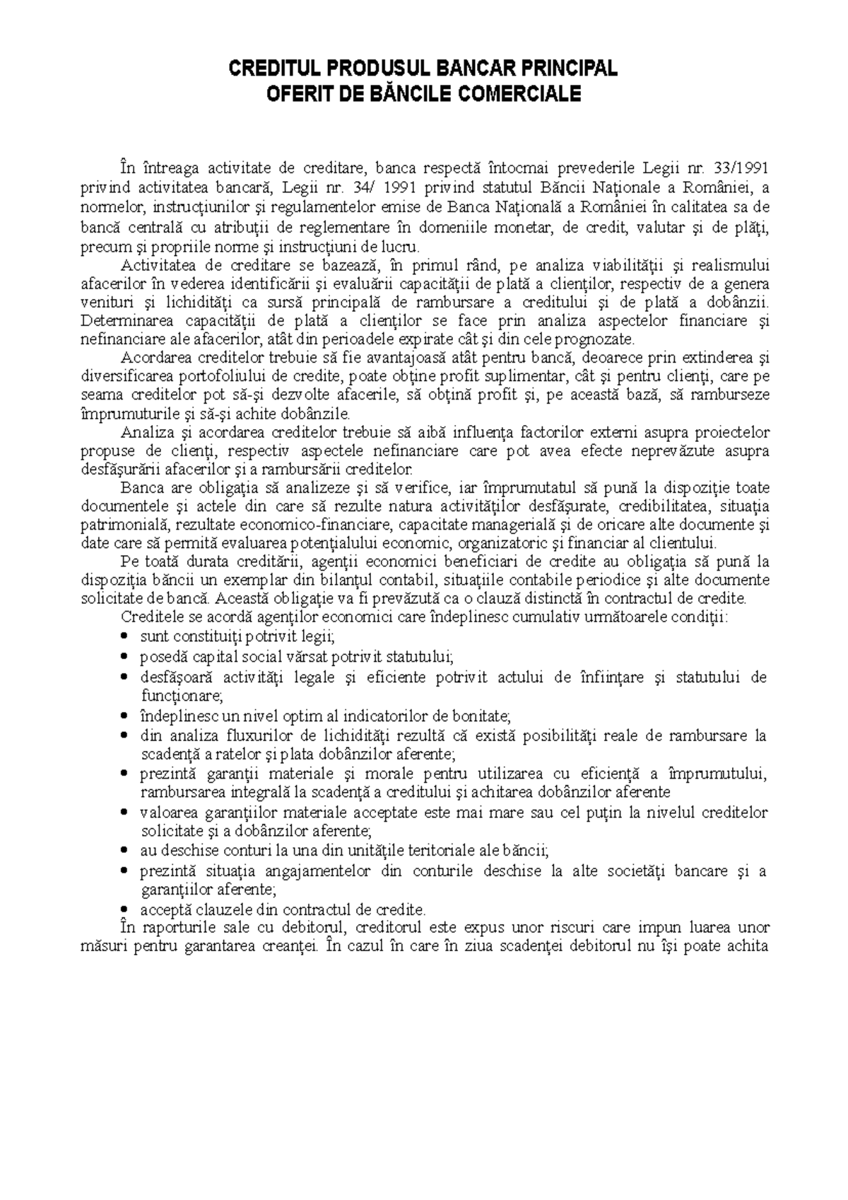 Creditul - contractul de credit - CREDITUL PRODUSUL BANCAR PRINCIPAL ...