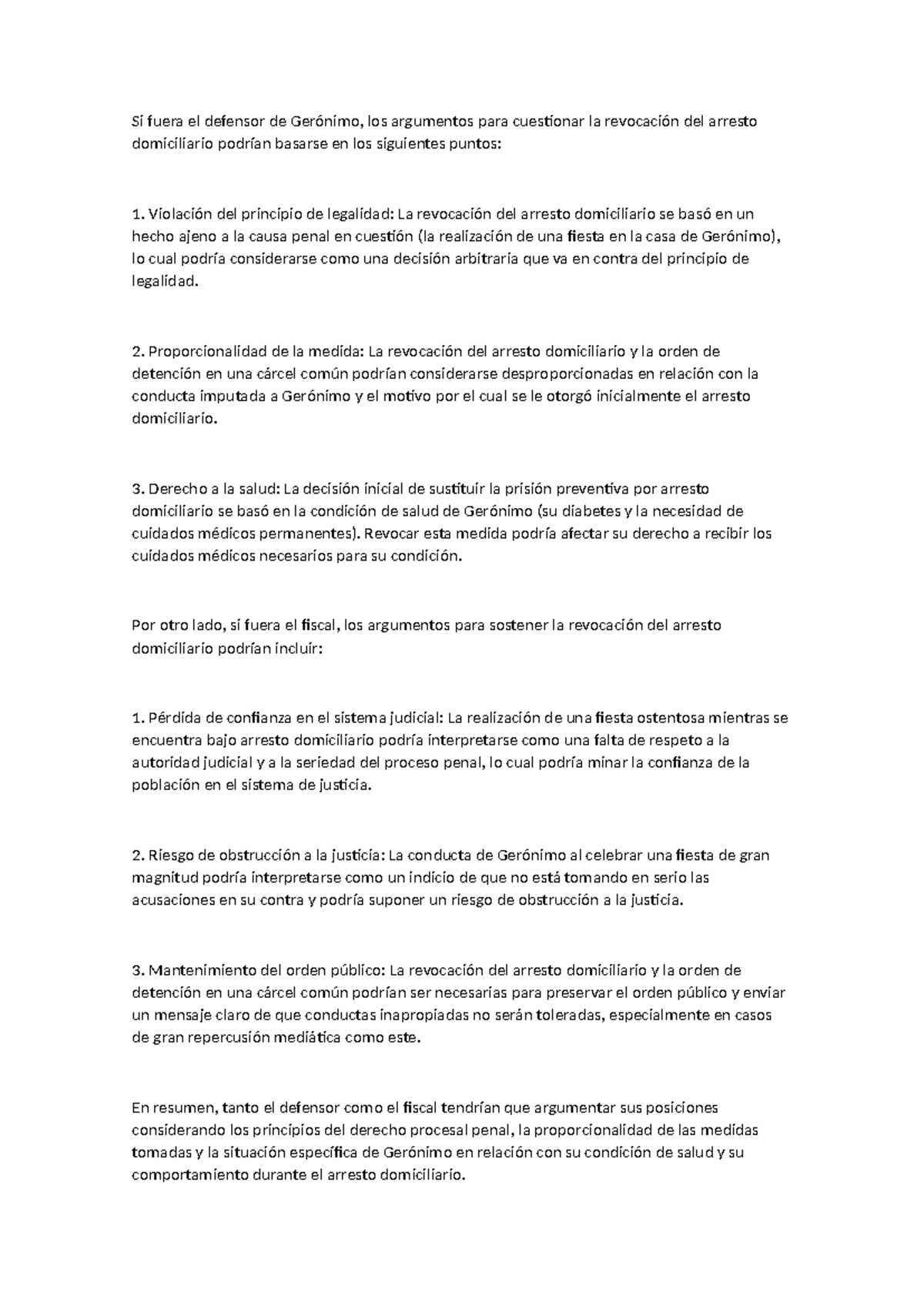 CASO Procesal Penal - Si fuera el defensor de Gerónimo, los argumentos ...