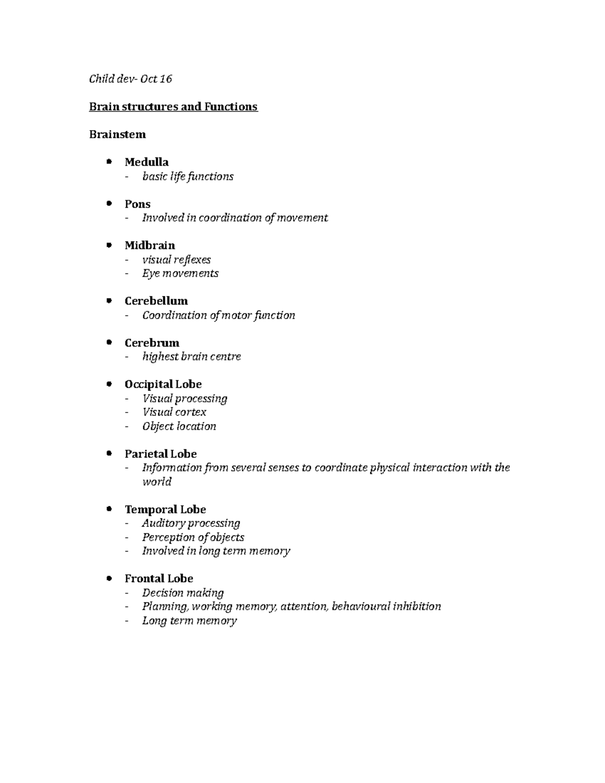 Lecture notes, lecture 1 - Detailed class notes - Child dev- Oct 16 ...