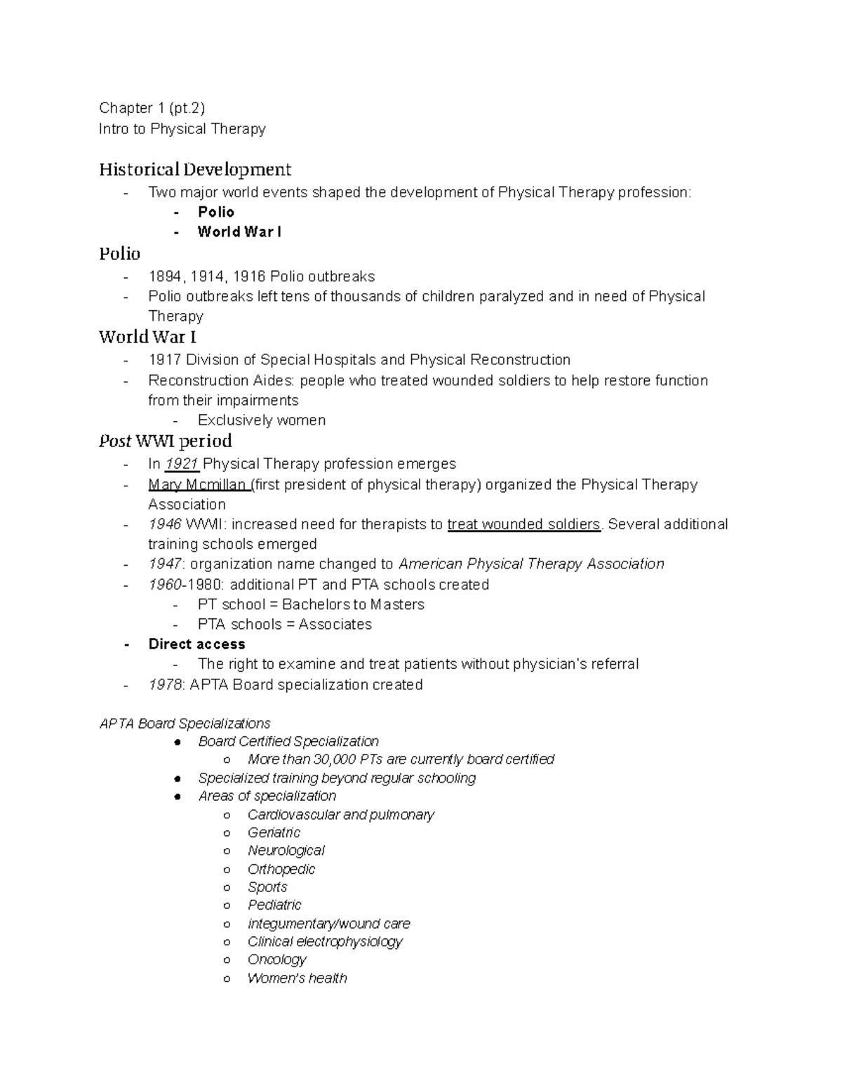 Chapter 1 pt2 - Intro to Physical Therapy - Chapter 1 (pt) Intro to ...