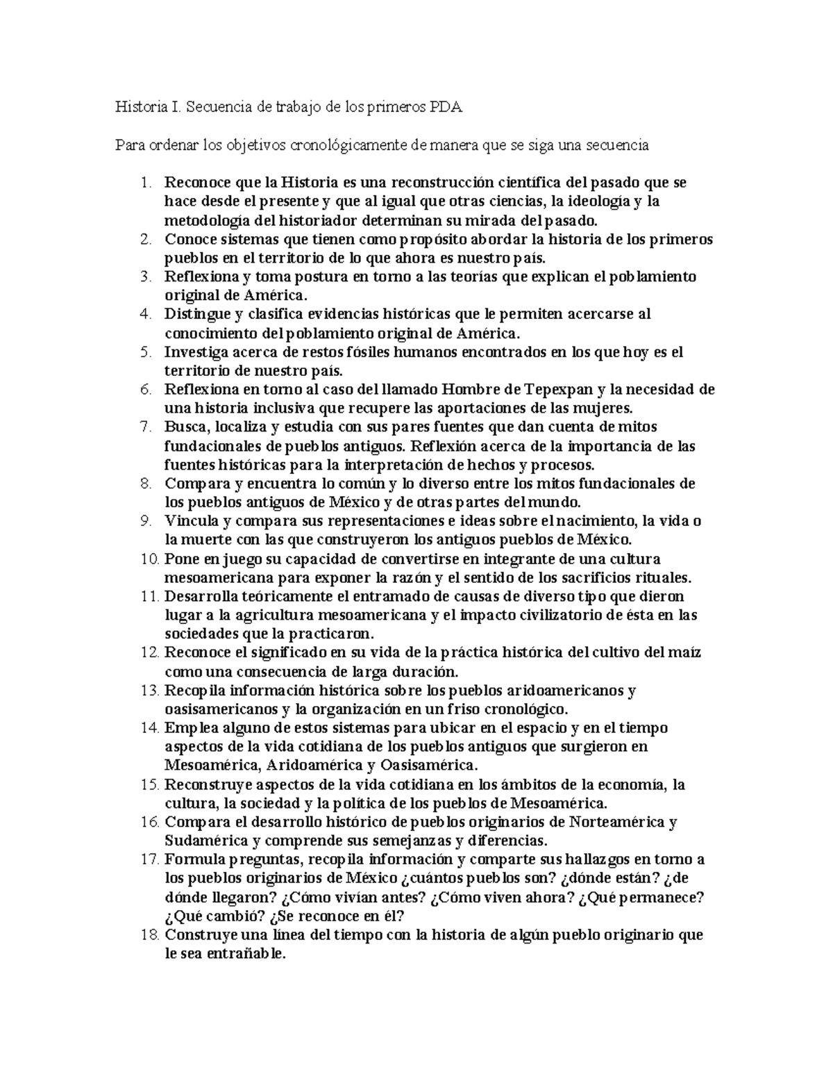 Historia I orden de los primeros pda - Historia I. Secuencia de trabajo ...