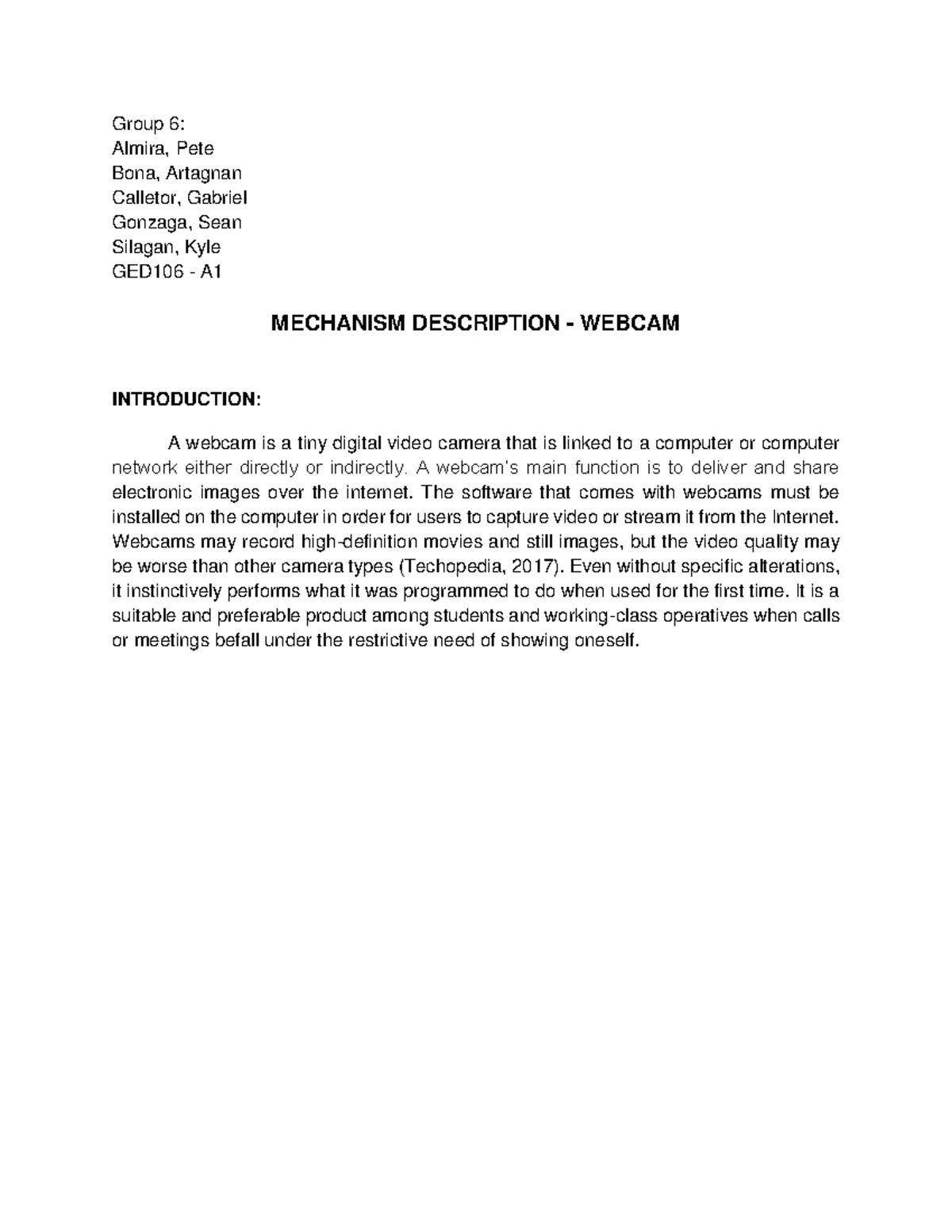 Mechanism Description - Group 6 - Group 6: Almira, Pete Bona, Artagnan ...
