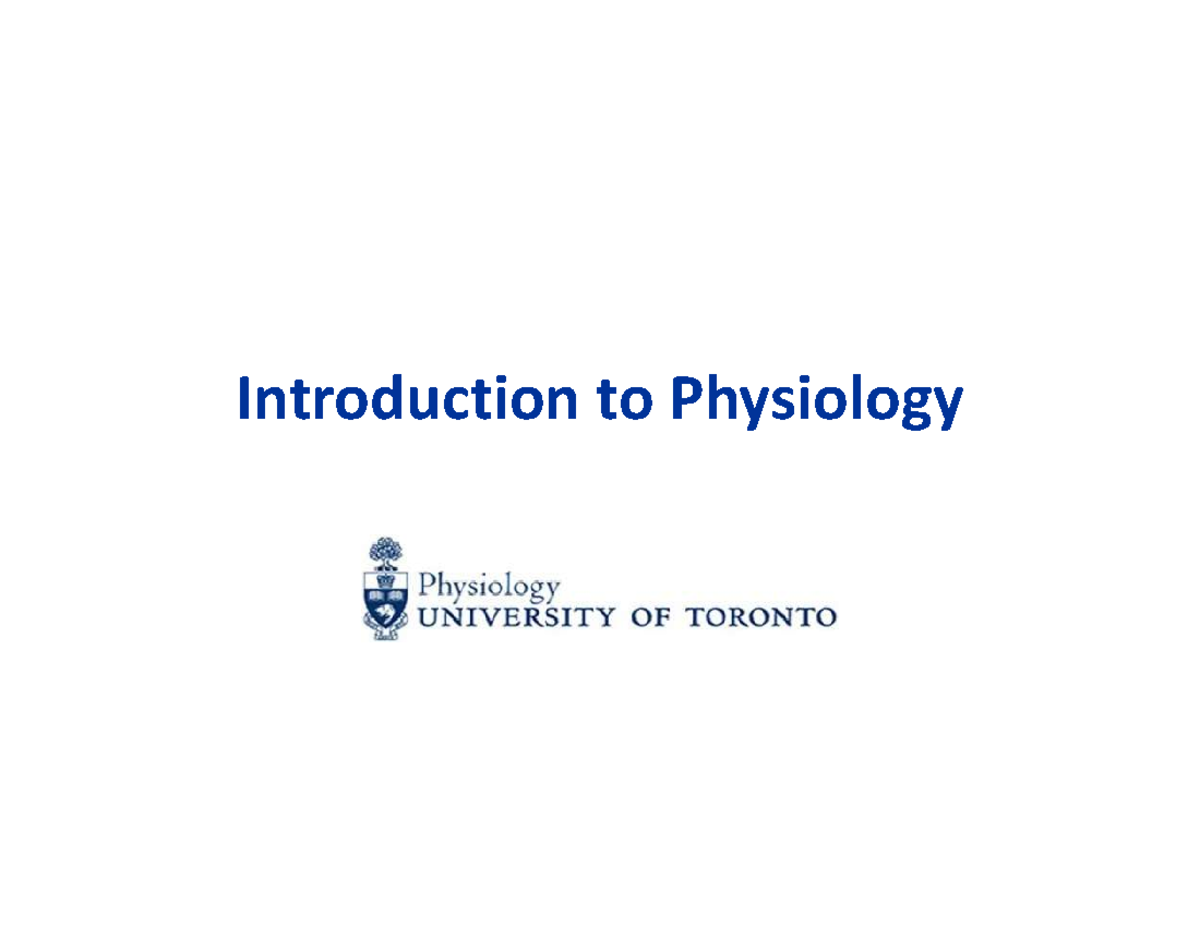 Introduction to Physiology - Introduction to Physiology Outline ...