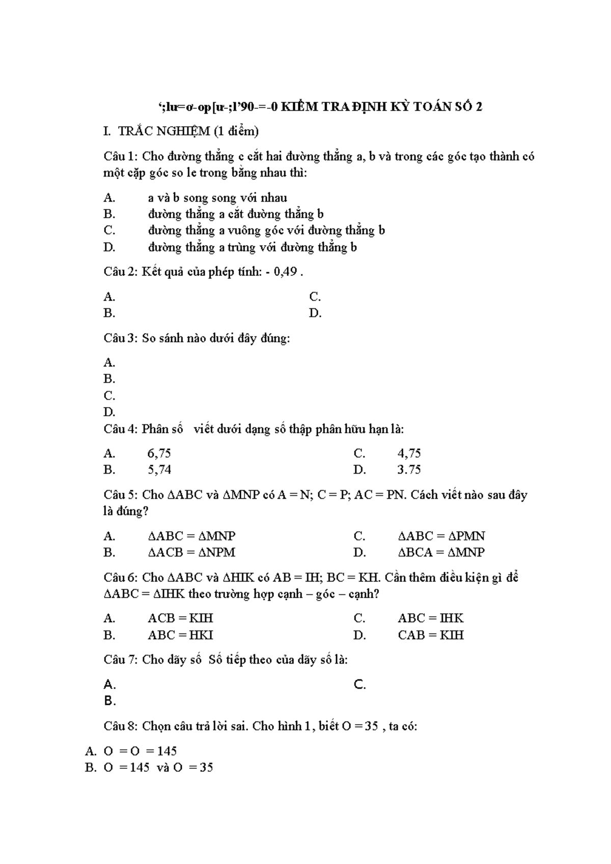 đề kiểm tra toán định kỳ số 2 - ‘;lư=ơ-op[ư-;l’90-=-0 KIỂM TRA ĐỊNH KỲ ...