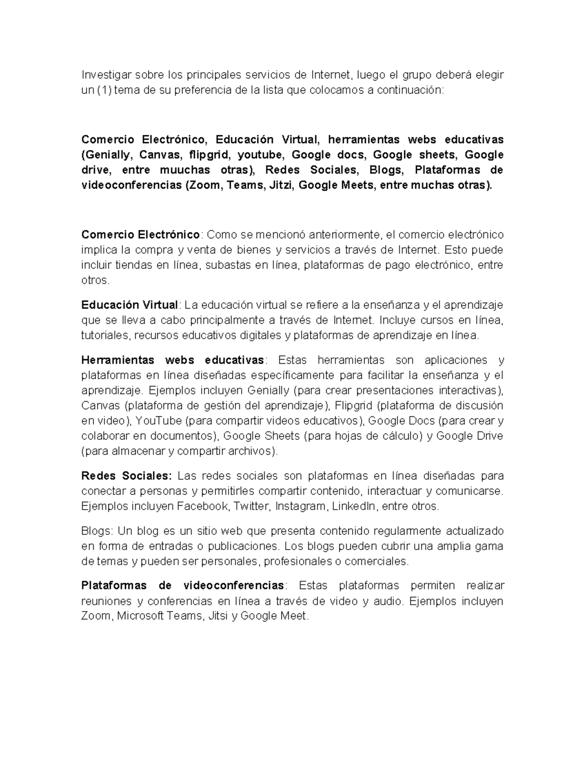 Investigar sobre los principales servicios de Internet - Comercio ...