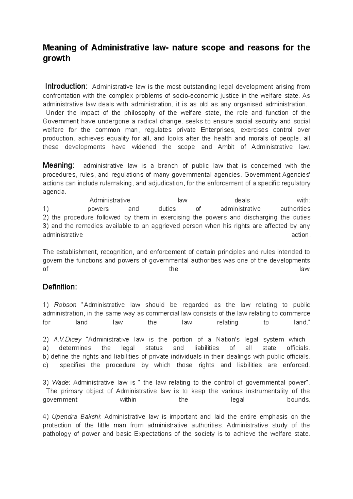 Meaning, nature, scope and reasons for growth of administrative law ...