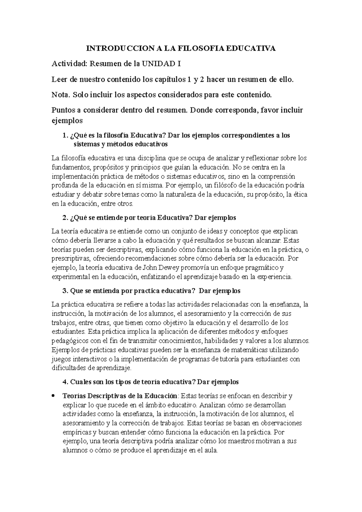 Introduccion A LA Filosofia Educativa resumen - INTRODUCCION A LA ...