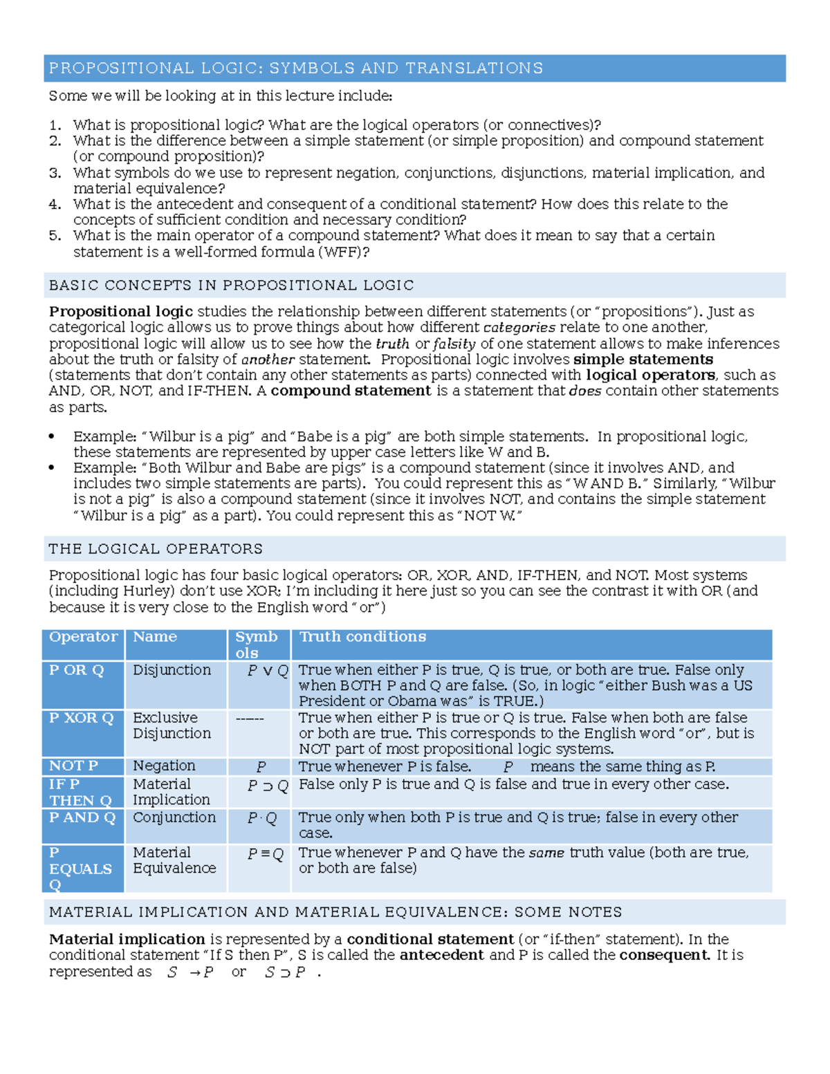 Logic 11 Prop Logic Symbols - PROPOSITIONAL LOGIC: SYMBOLS AND ...