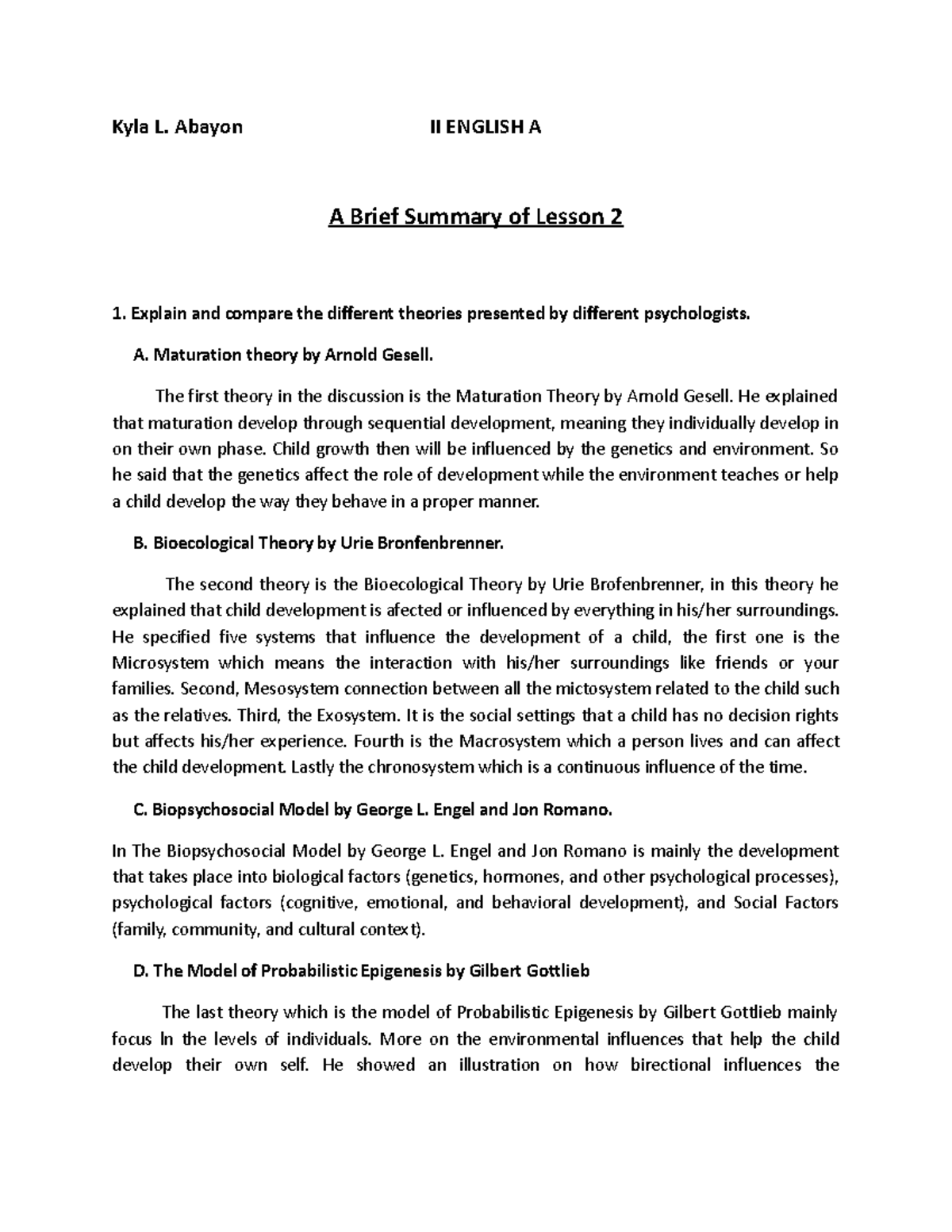 Brief summary prof ed 1 - Jsksusiwkwowowowiwius - Kyla L. Abayon II ...