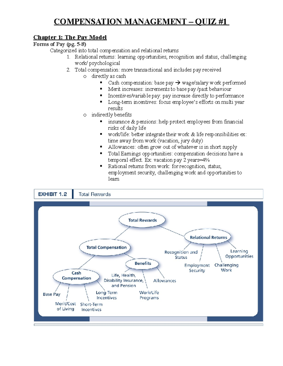 Quiz 1 - quiz - COMPENSATION MANAGEMENT – QUIZ Chapter 1: The Pay Model ...