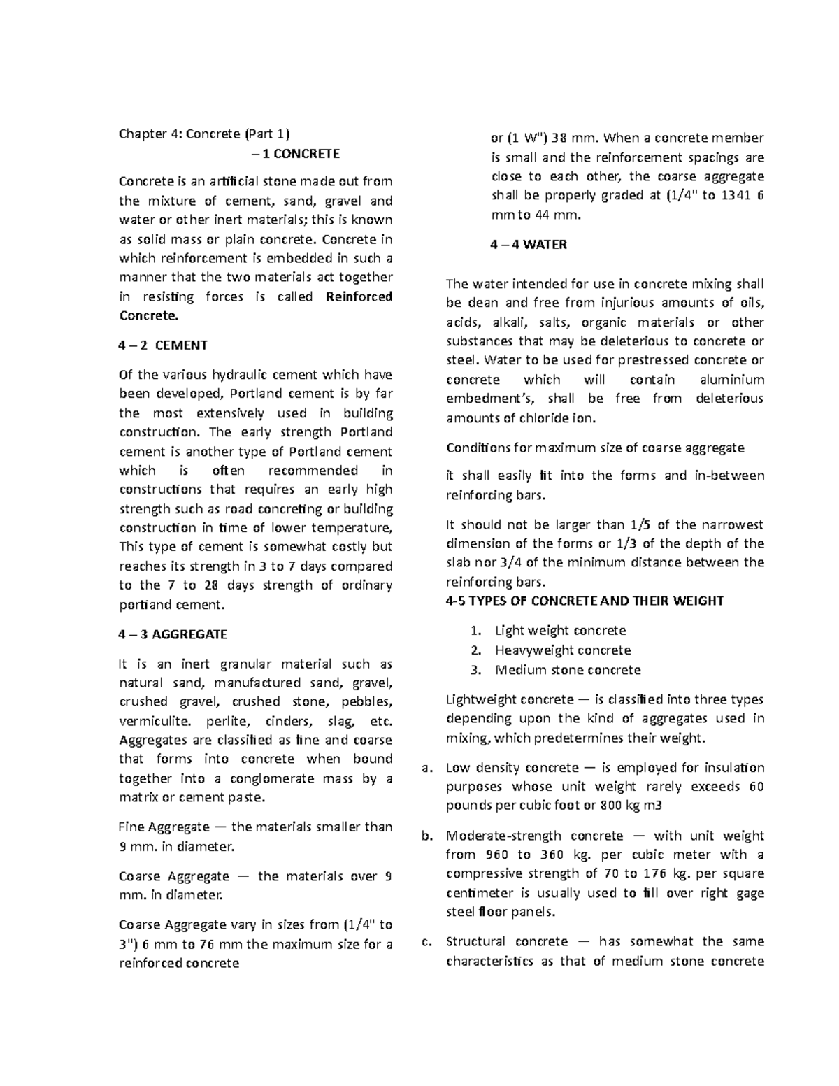 Activity 4 Concrete - Chapter 4: Concrete (Part 1) - 1 CONCRETE ...