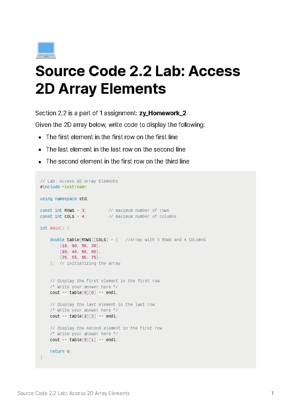 Source Code 22 Lab Access 2d Array Elements Source Code ԇԇ Lab 6772