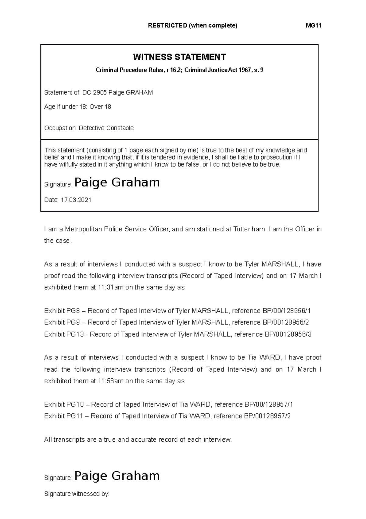 DC Paige Graham third s.9 Witness Statement - RESTRICTED (when complete ...