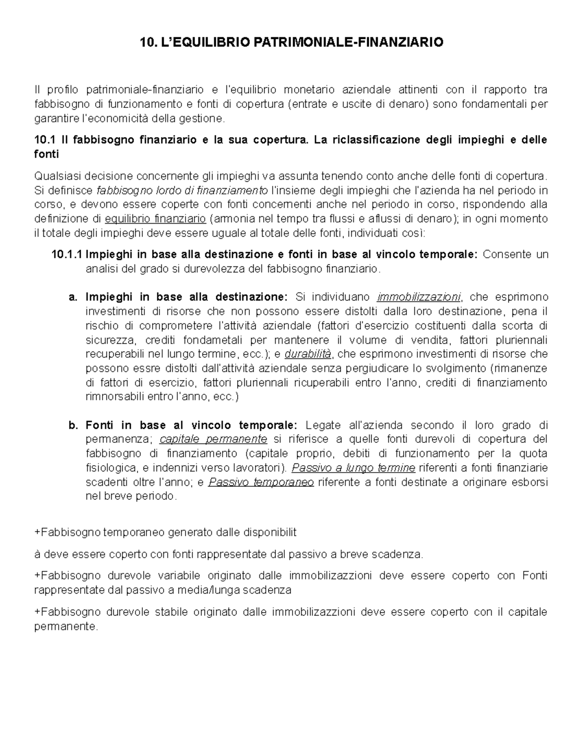 10. L' Equilibrio Patrimoniale Finanziario - 10. L’EQUILIBRIO ...
