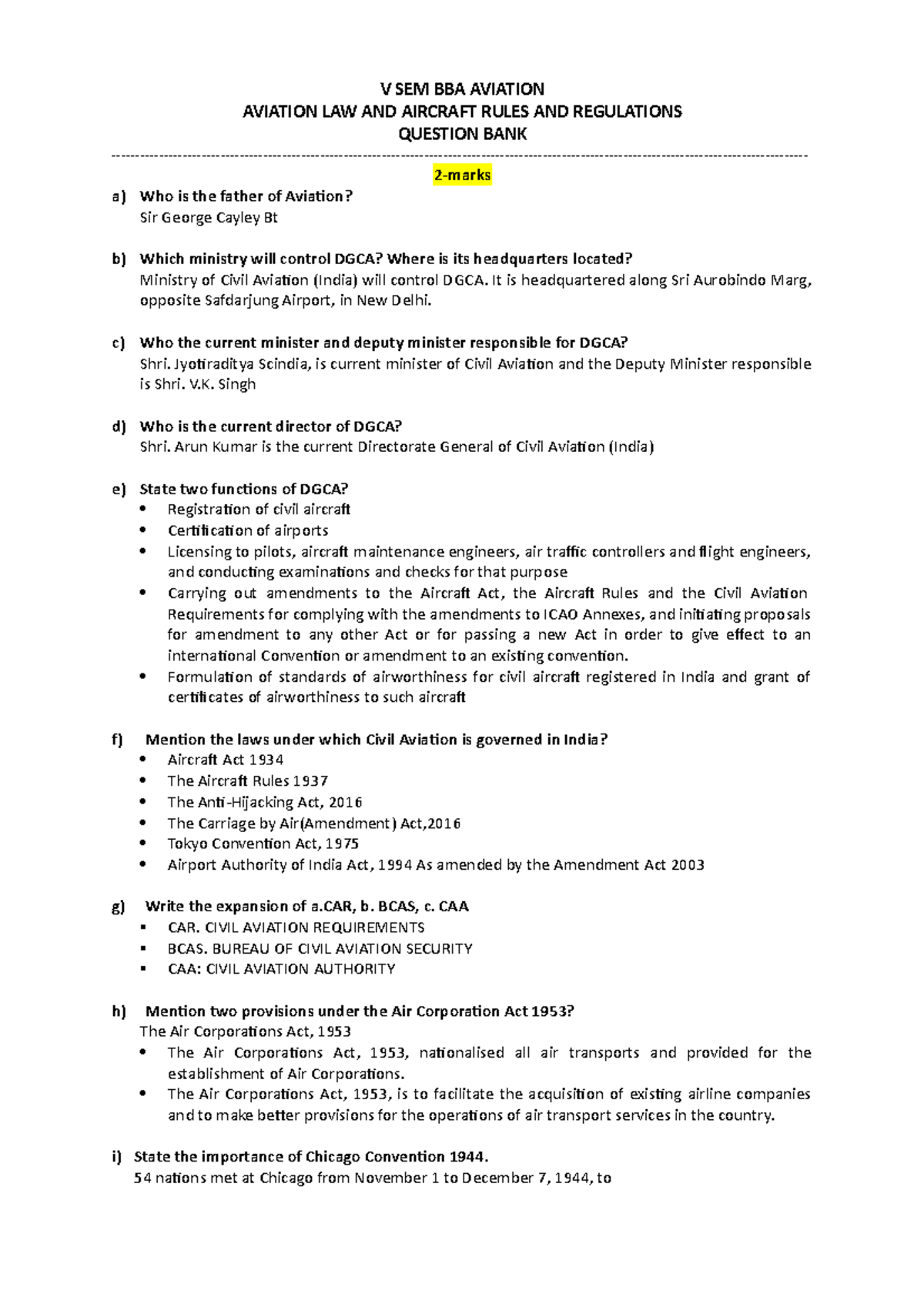 Alarr QB - dhfdjgfkhk - V SEM BBA AVIATION AVIATION LAW AND AIRCRAFT ...