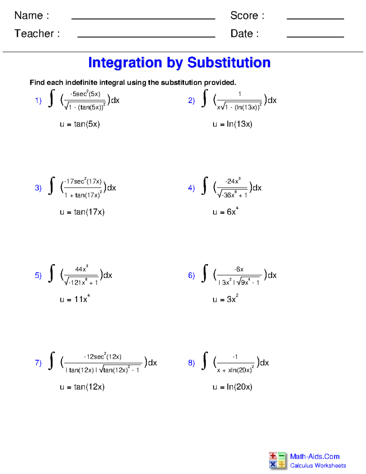Calc Review Integration (39) - Find each indefinite integral using the ...