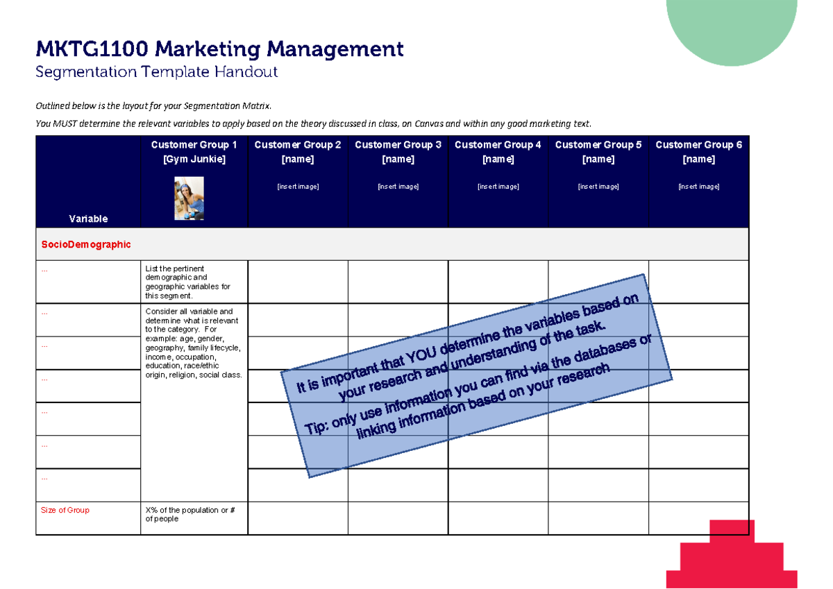 MKTG1100+Segmentation+Matrix+Handout - Segmentation Template Handout ...