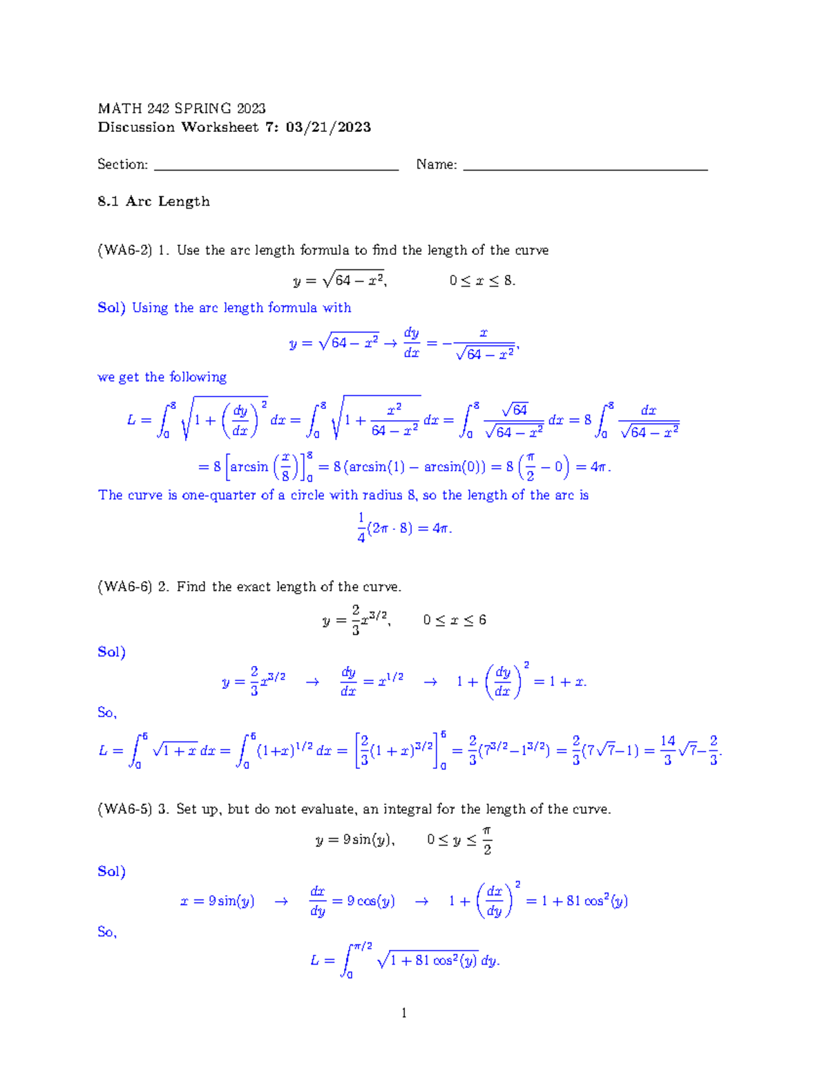 DISCUSSION WORKSHEET 7 - MATH 242 SPRING 2023 Discussion Worksheet 7: ...