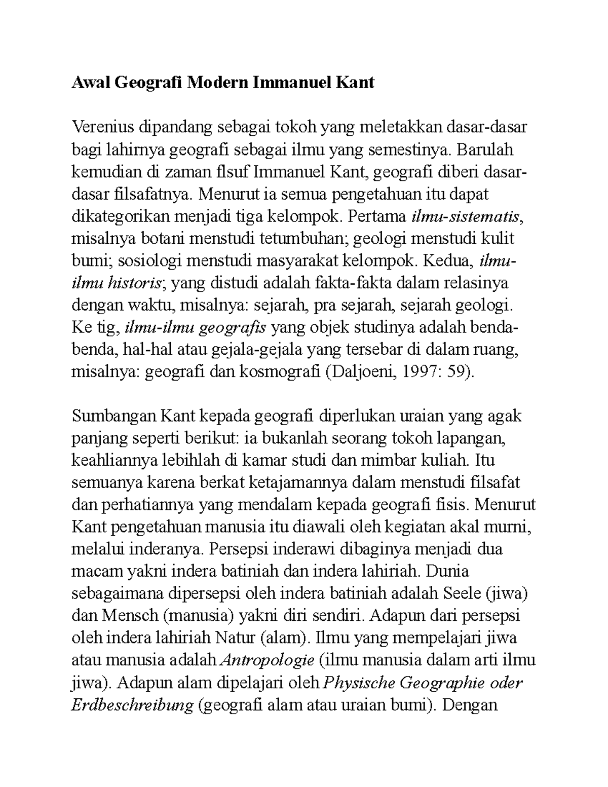 Awal Geografi Modern Immanuel Kant - Awal Geografi Modern Immanuel Kant ...