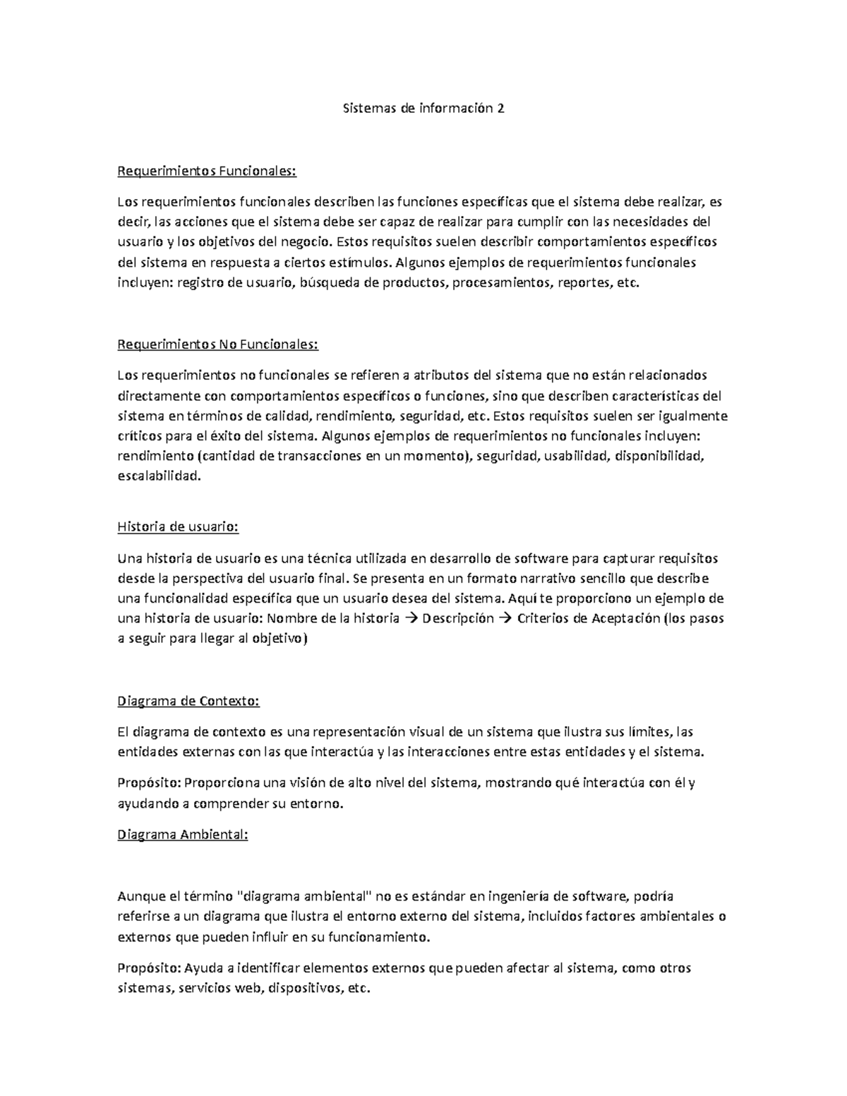 Resumen final - Sistemas de información 2 - Sistemas de información 2 Requerimientos Funcionales ...