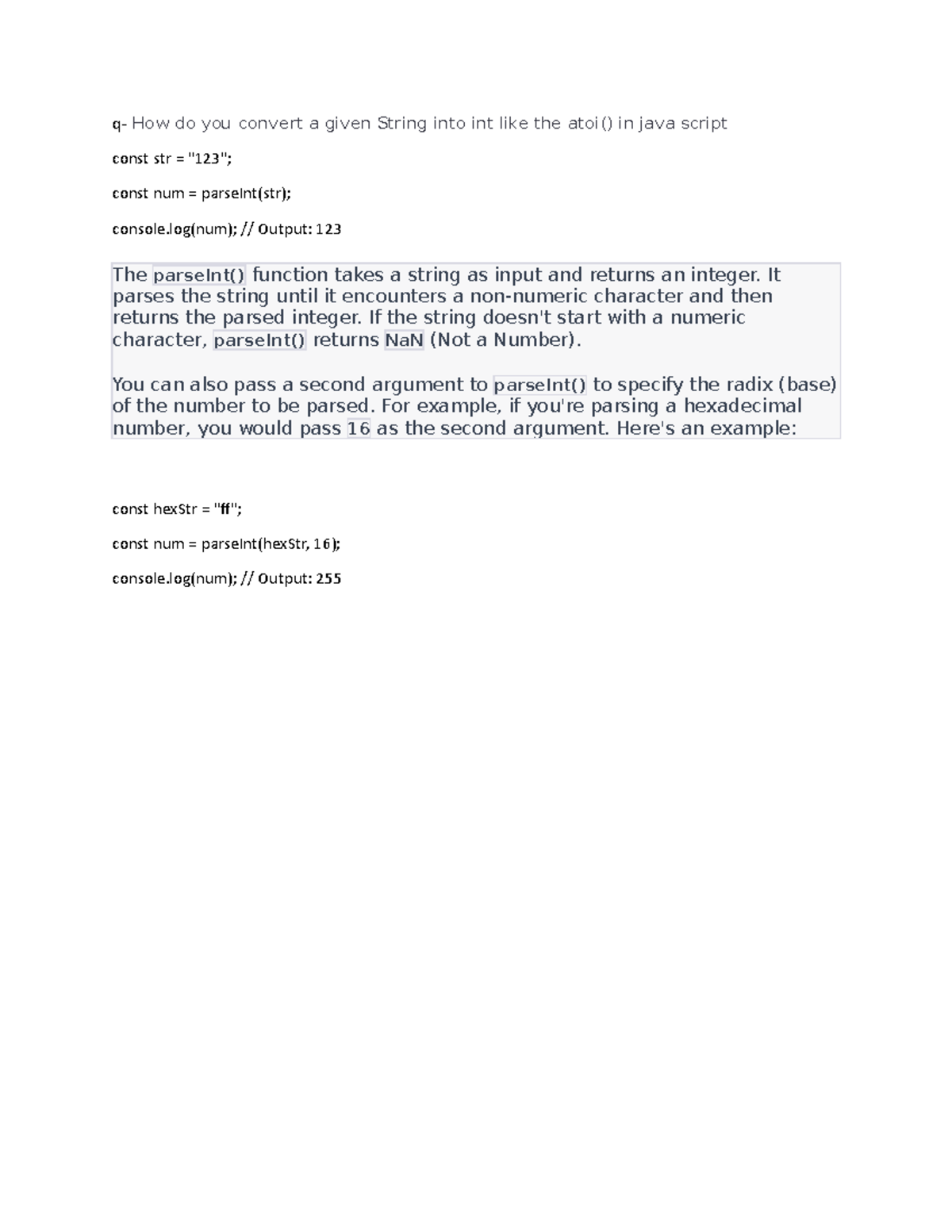 Assignmnt 1 Q How Do You Convert A Given String Into Int Like The