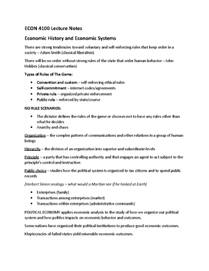 ECON 4100 Lecture Notes - ECON 4100 Lecture Notes The Global Economy ...