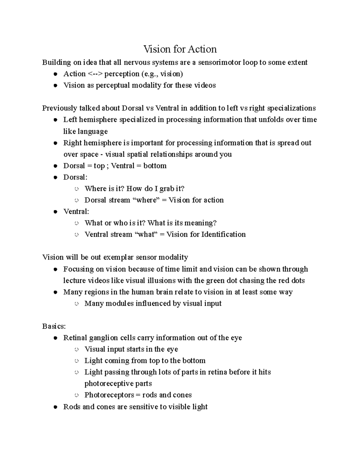 Vision for Action - Dr. Manns - Vision for Action Building on idea that ...
