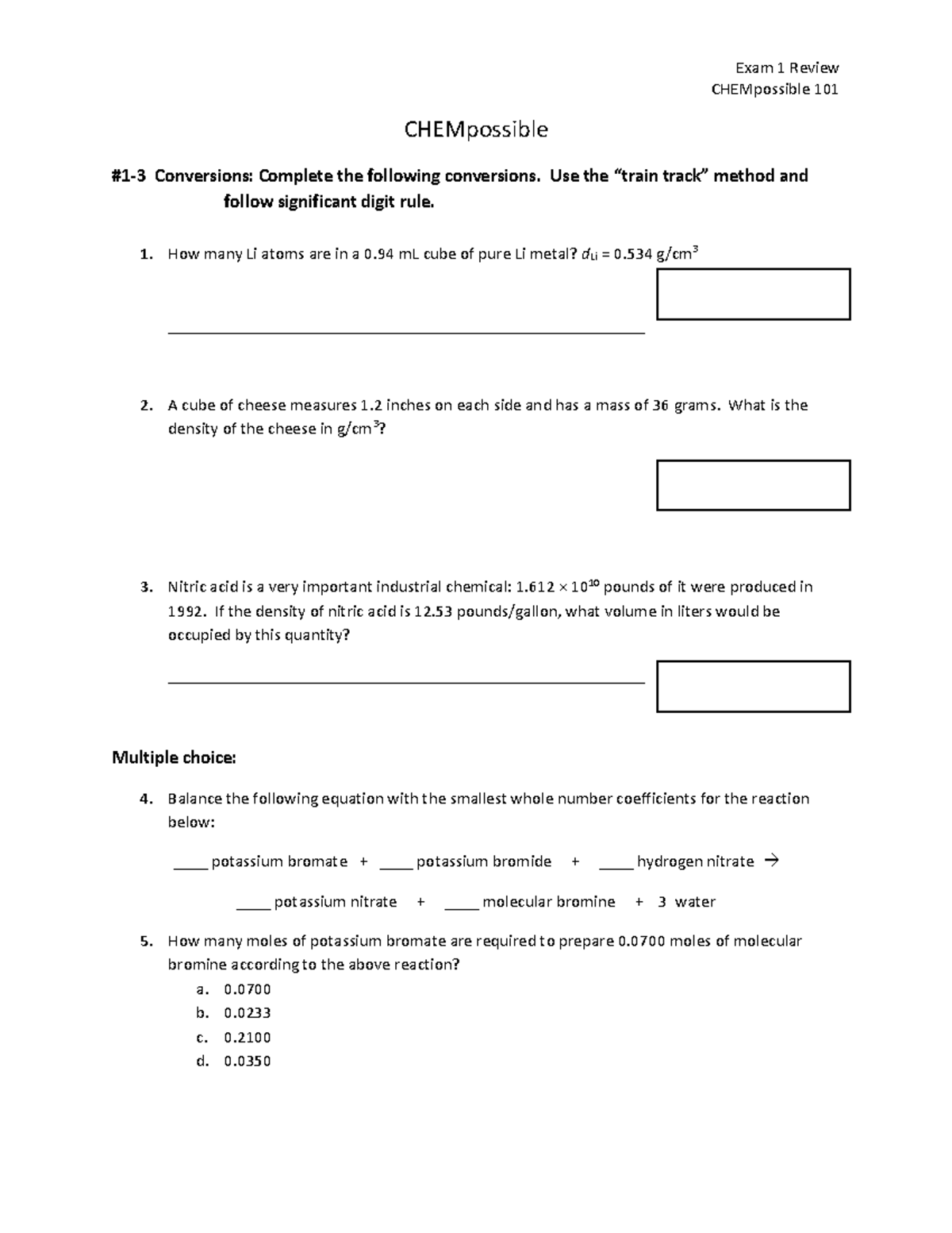 Exam 1 review 101 - General Descriptive Chemistry I01 - CHEMpossible ...