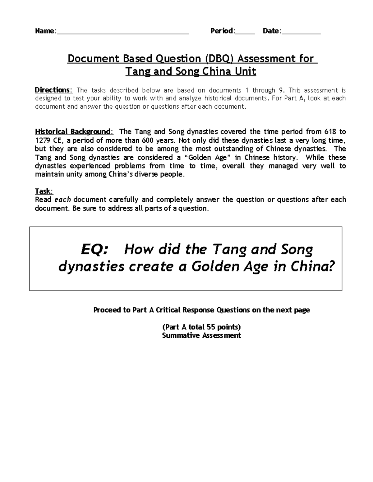 123 - Idk - Name: Period: Date: Document Based Question (DBQ ...