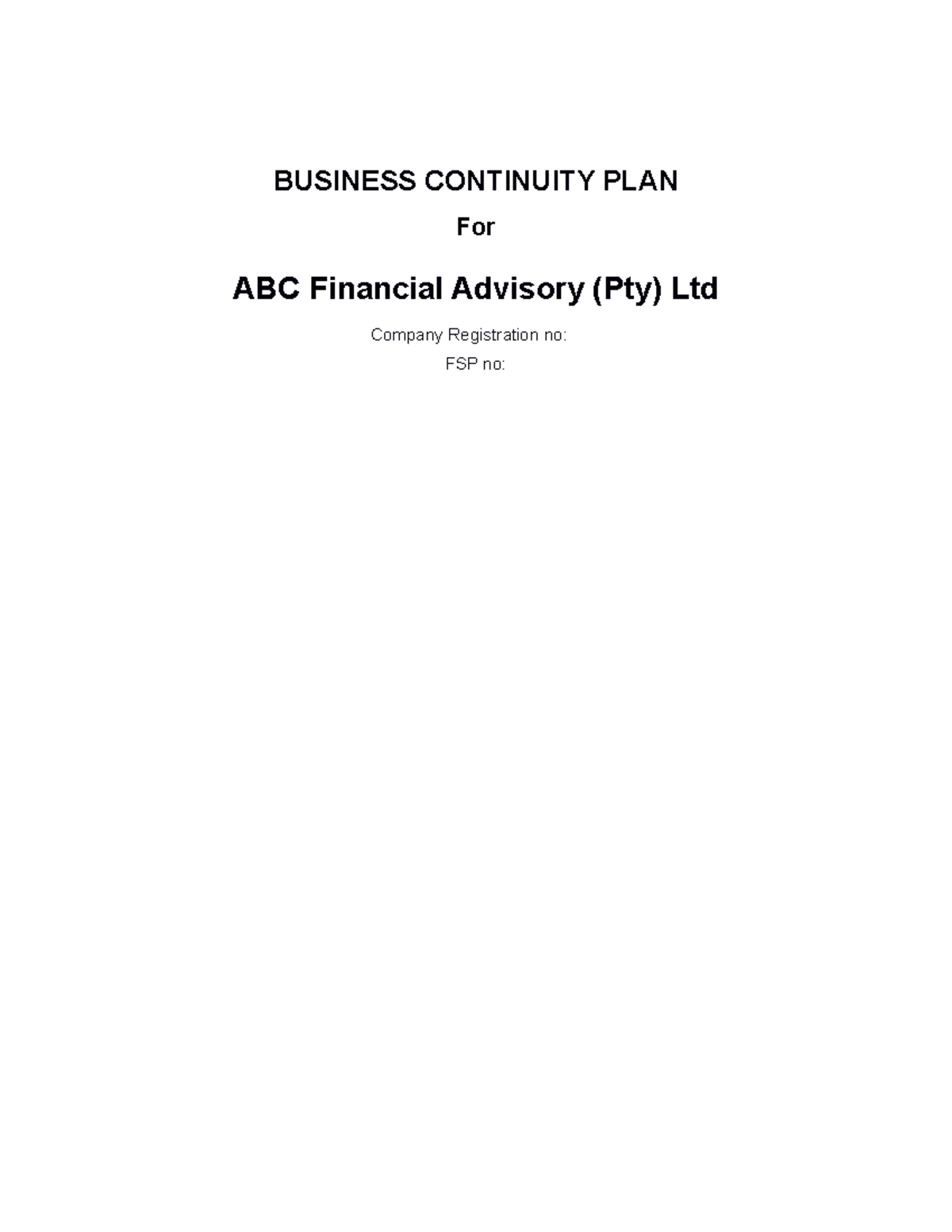 Example - Business continuity plan - BUSINESS CONTINUITY PLAN For ABC ...